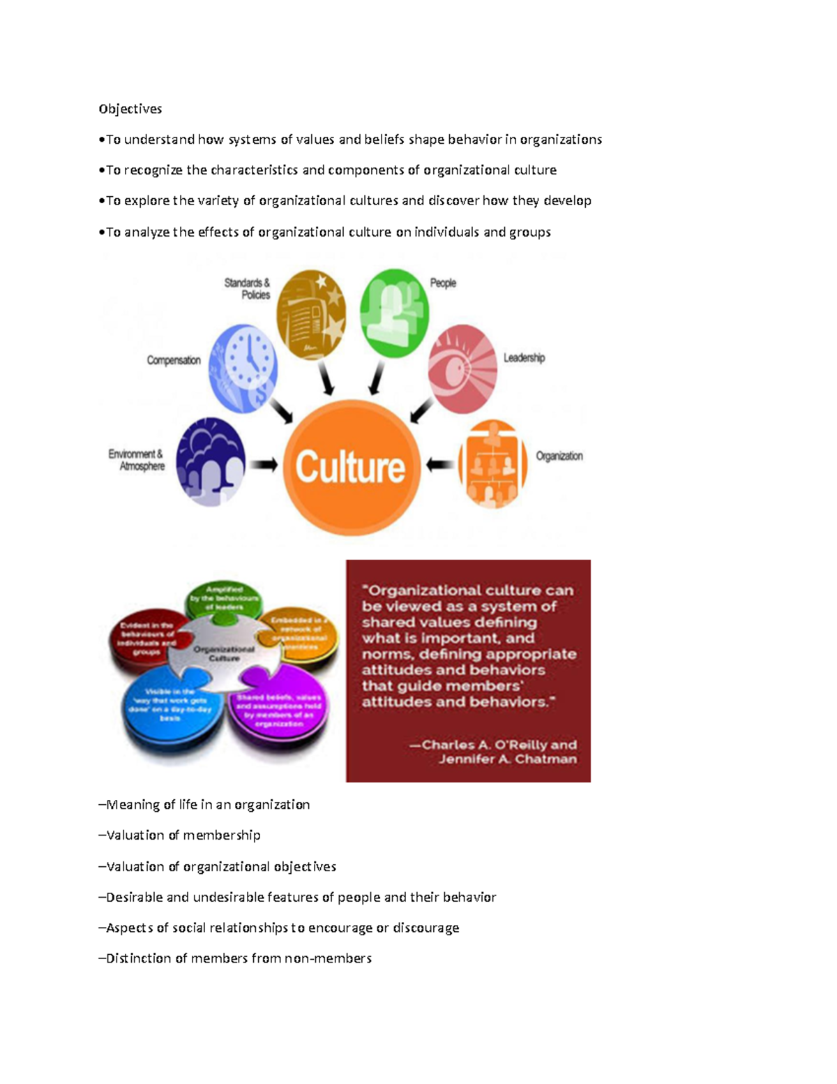 Organizational Culture Lectures Notes - Objectives •To understand how ...