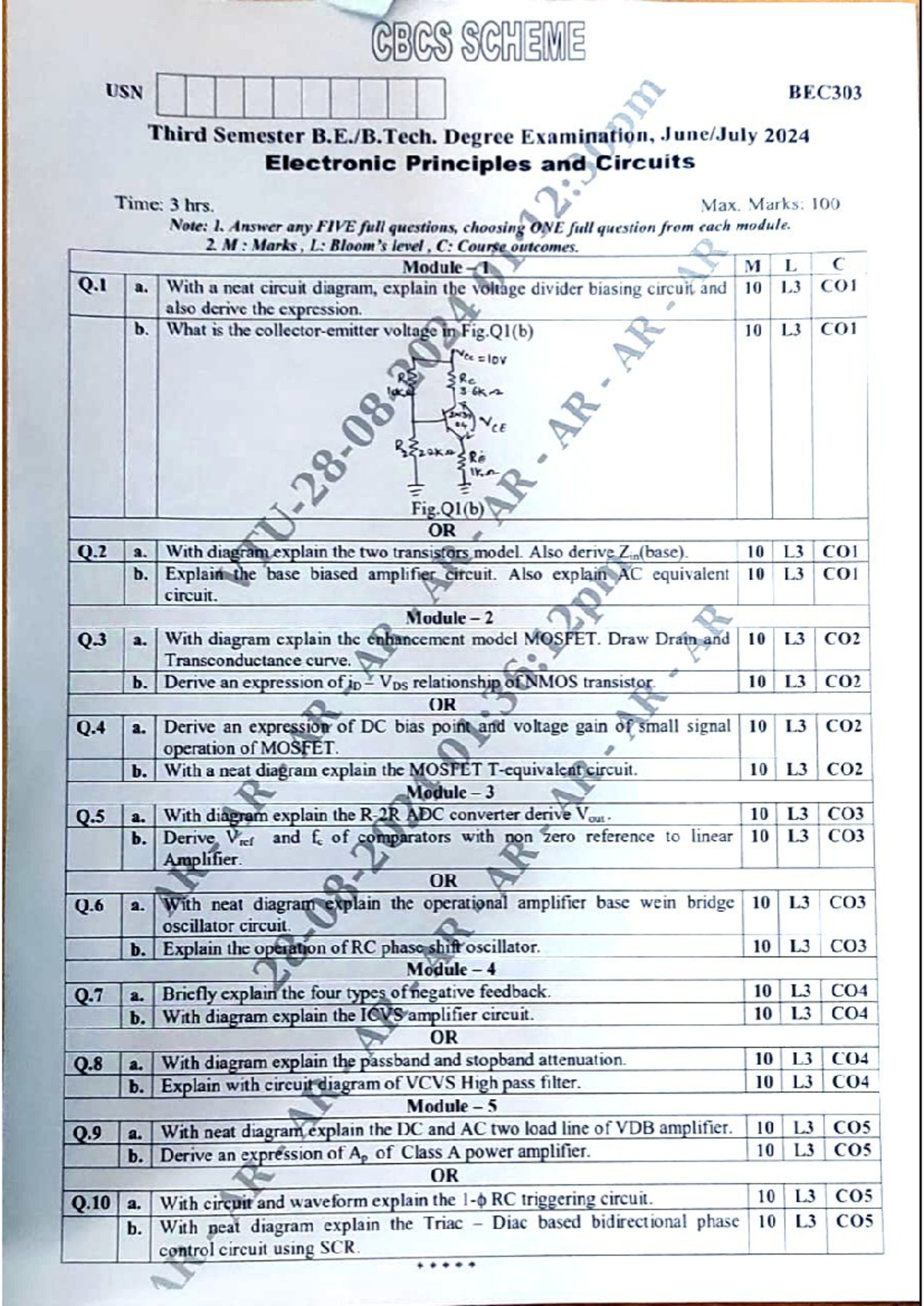 BEC303 Third Semester Model Paper - Electronic Principles & Circuits ...