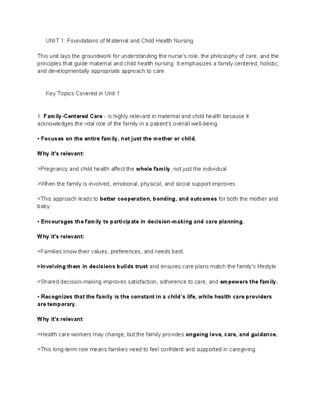 UNIT 1: Foundations of Maternal and Child Health Nursing (MCHN) - Studocu