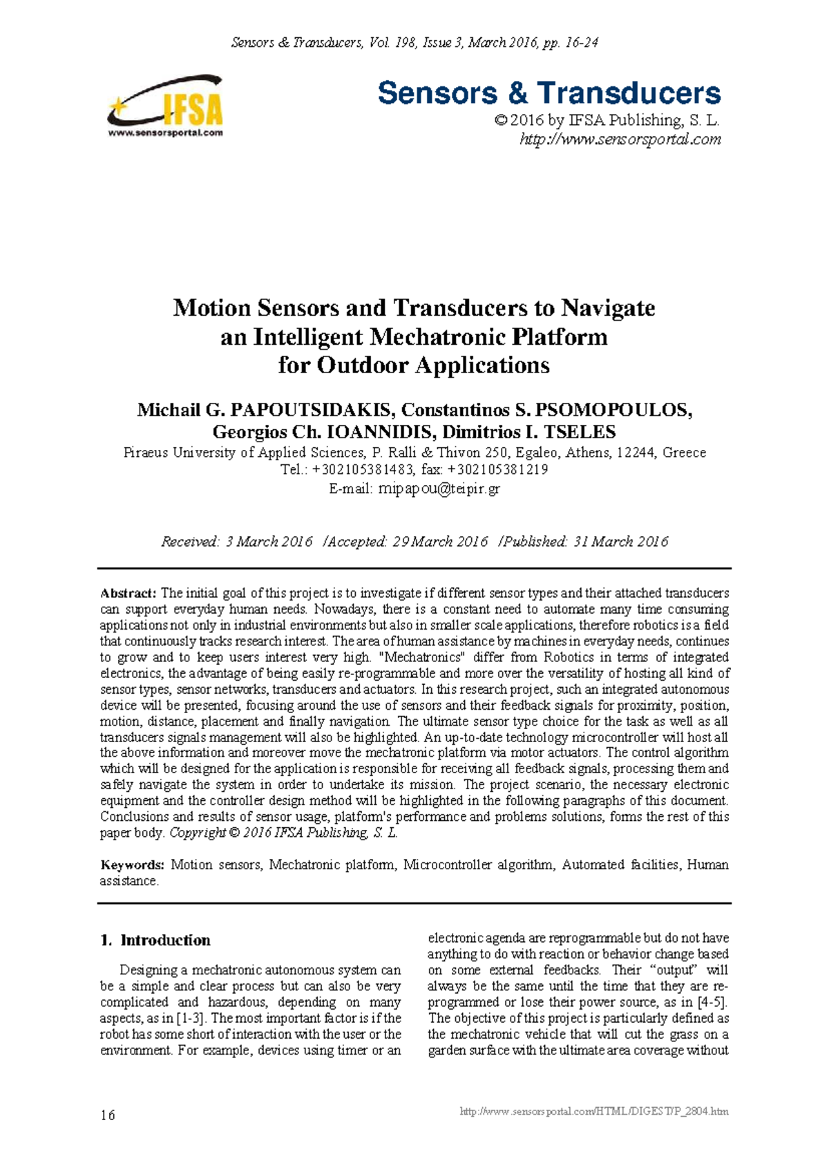 Motion Sensors & Transducers for Mechatronic Platforms (P 2804) - Studocu