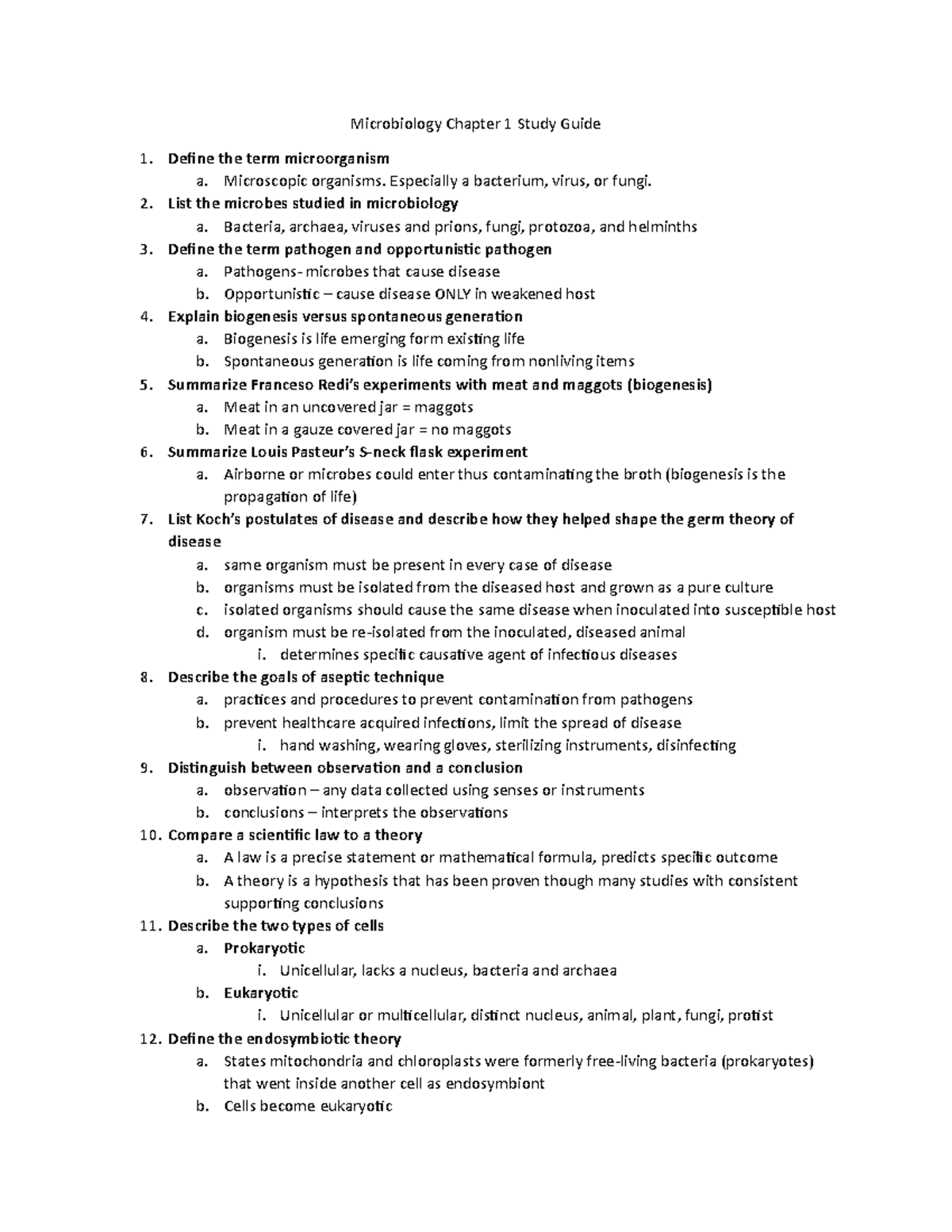 Microbiology 101: Chapter 1 Study Guide & Key Concepts - Studocu