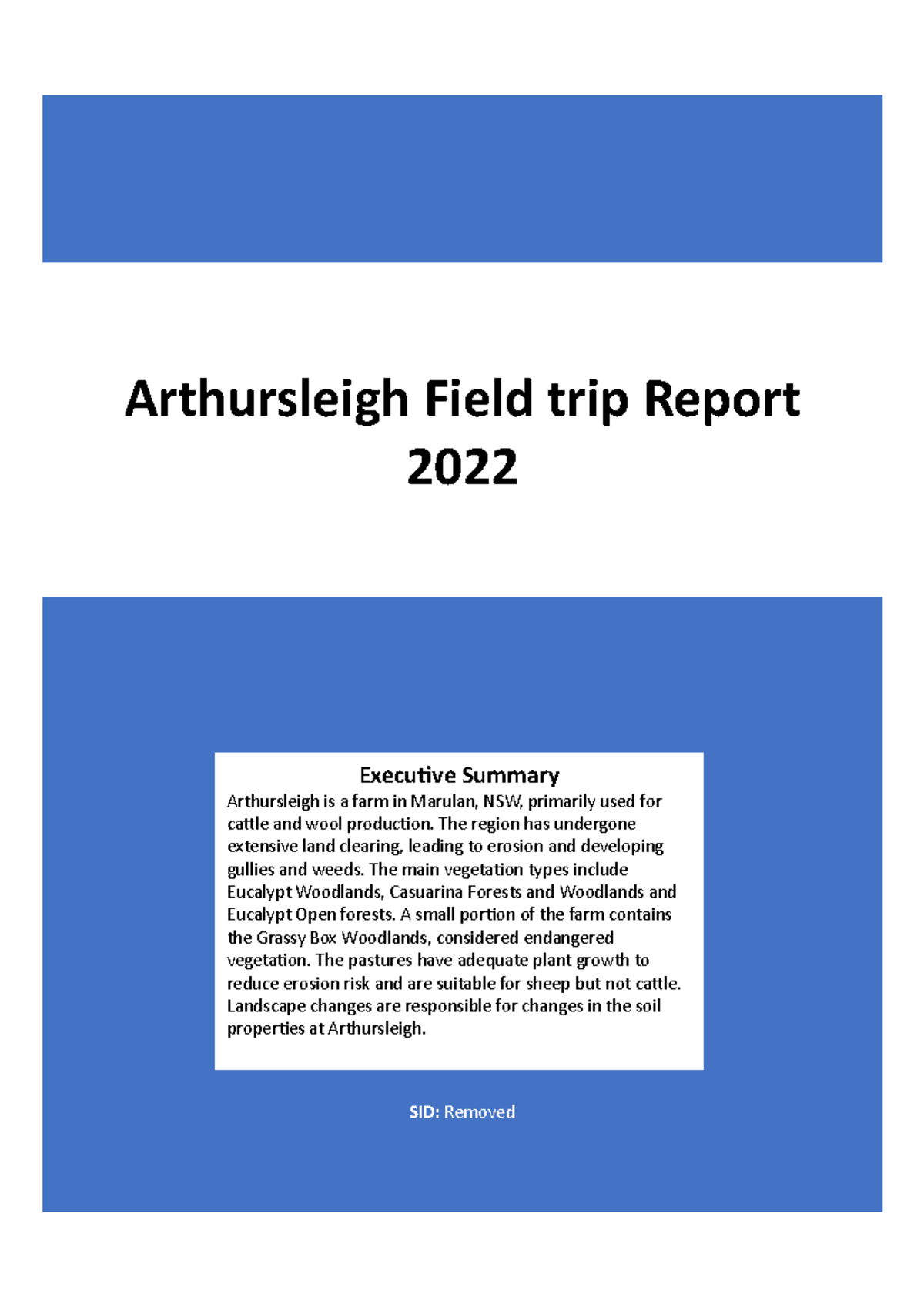 Arthursleigh Field Trip Report 2022: Land Use & Erosion Analysis - Studocu