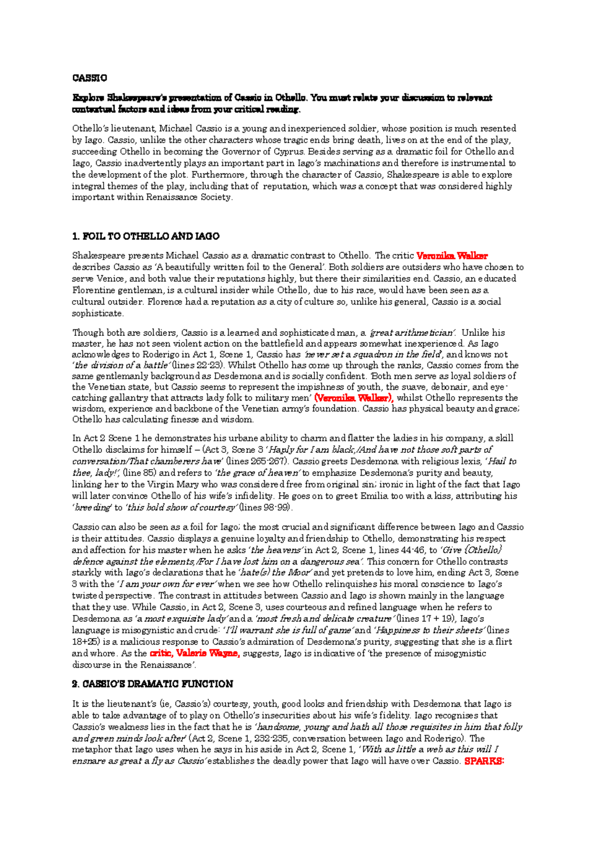 Analyzing Shakespeare’s Cassio in Othello: A Critical Perspective - Studocu