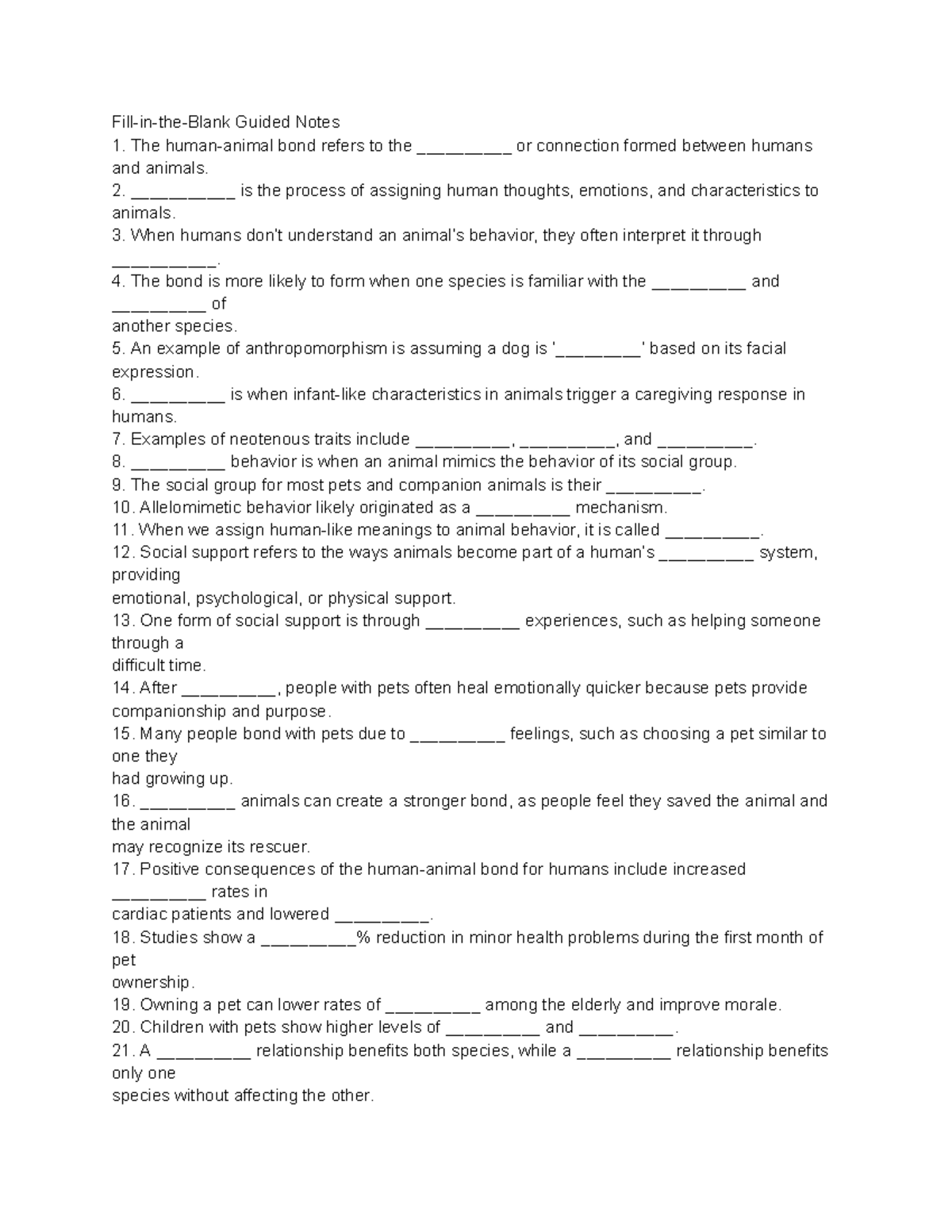 Module 1 - Study Packet: Key Definitions on Human-Animal Bonds - Studocu