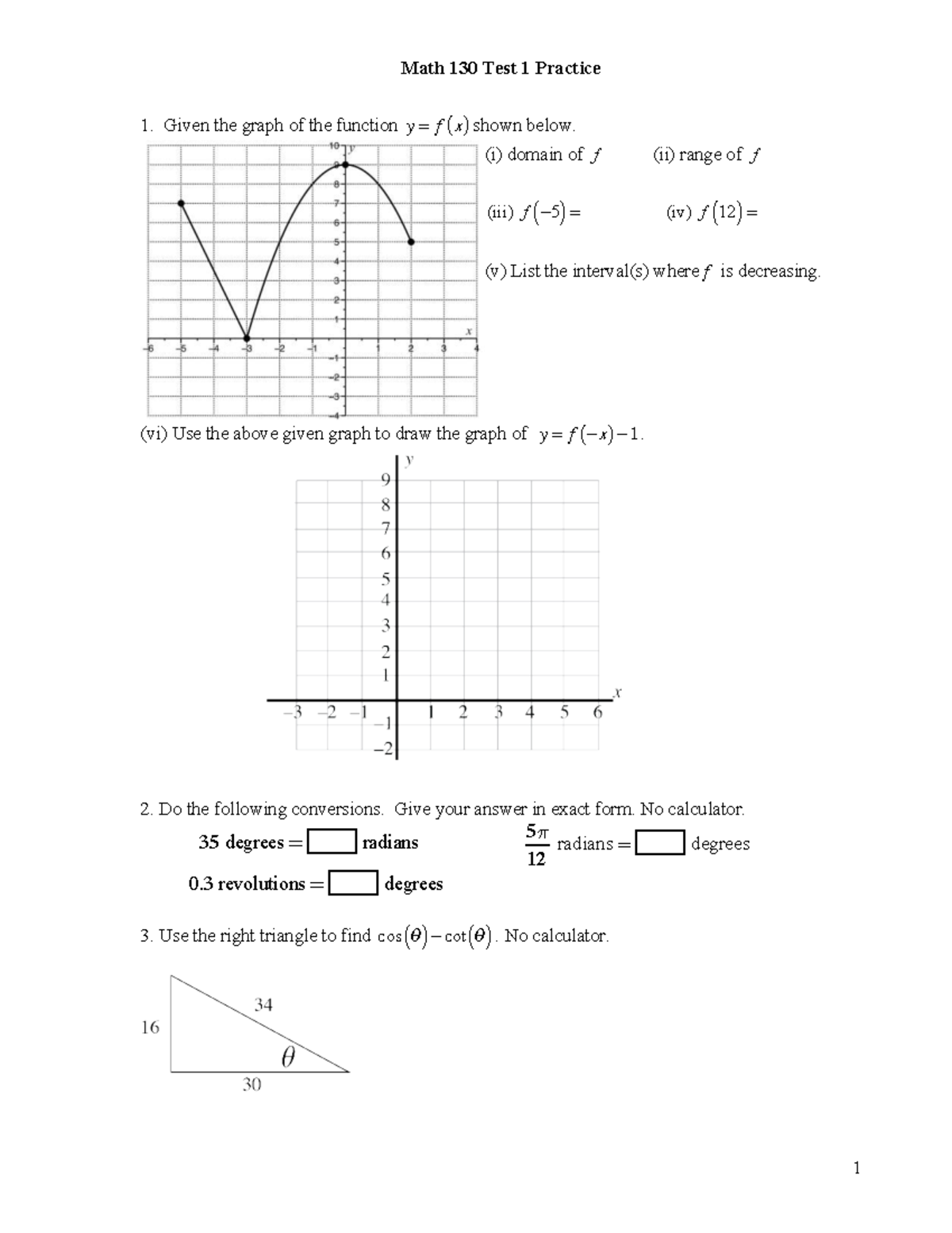 Math 130 Test 1 Practice Questions - Fall 2025 - Studocu
