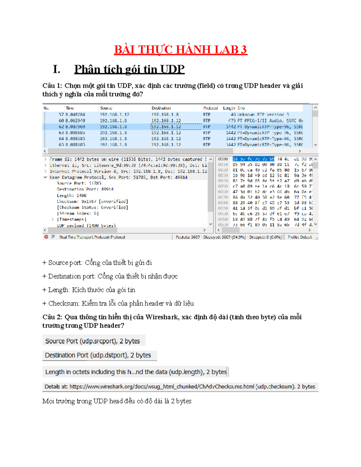Thực Hành Lab 3: Phân Tích Gói Tin UDP và Giao Thức TCP - Studocu