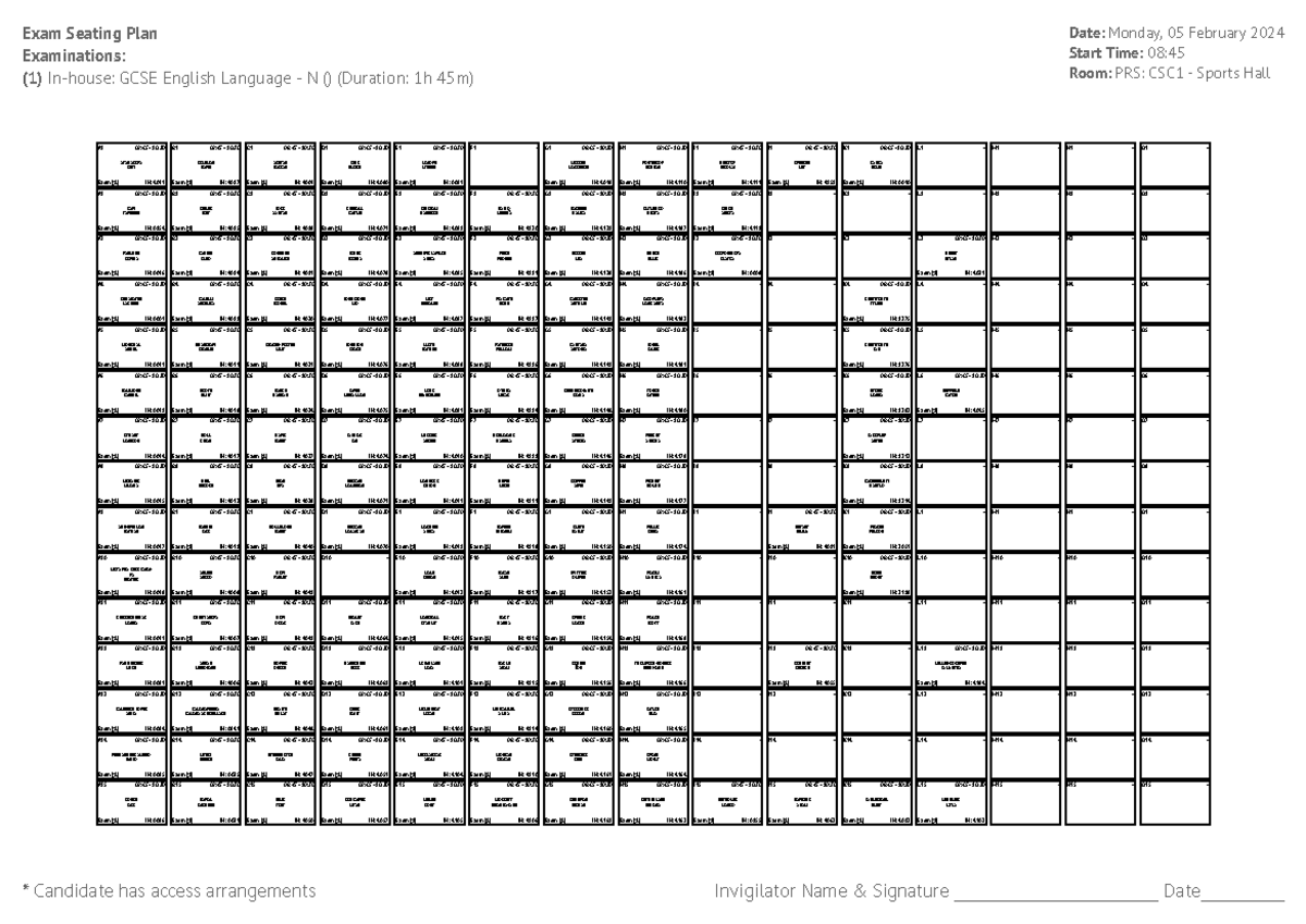 2024-02-01 Seating Plan for 8 exams - Exam Seating Plan Examinations ...