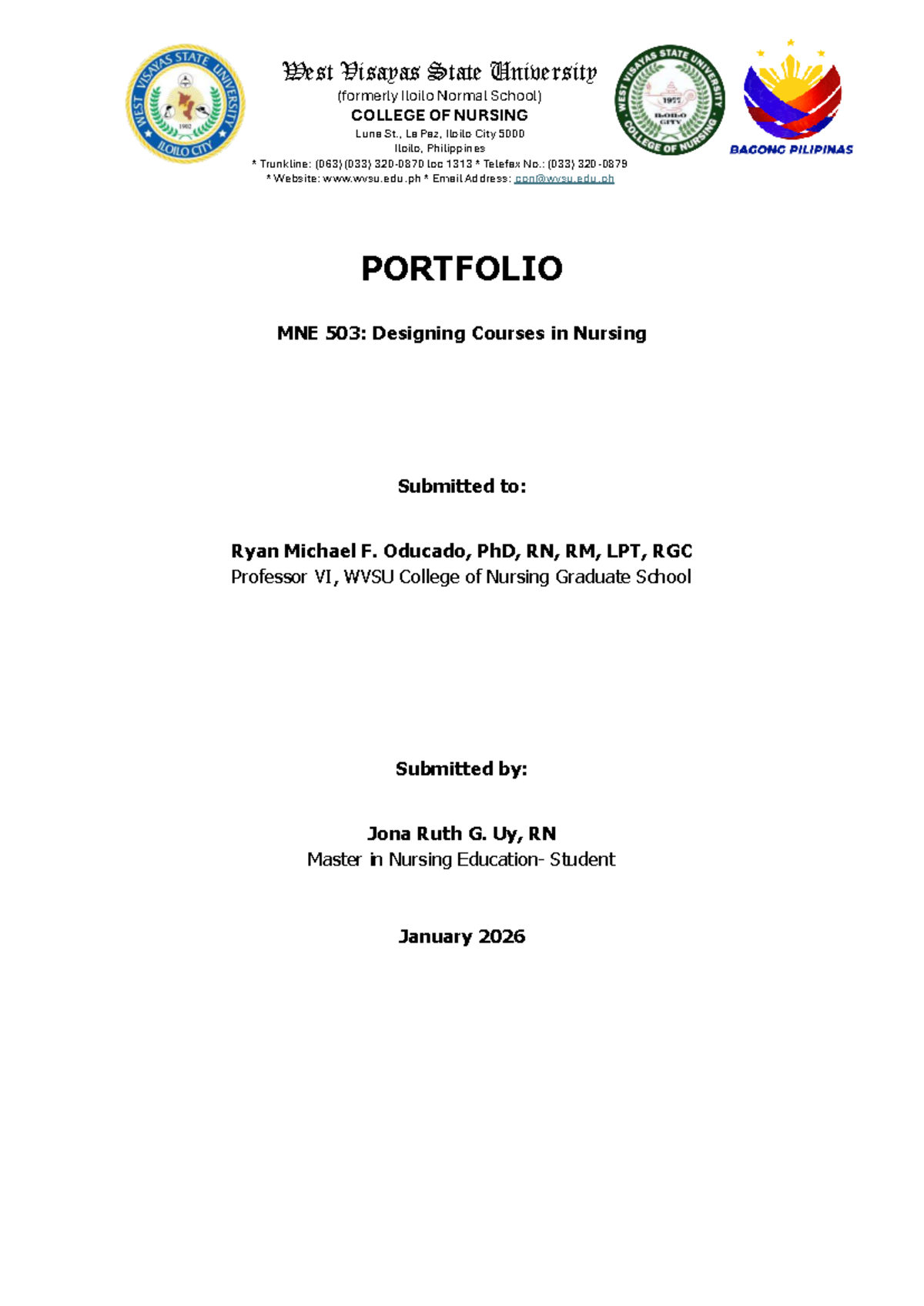 MNE 503 Portfolio: Designing Courses in Nursing at WVSU - Studocu