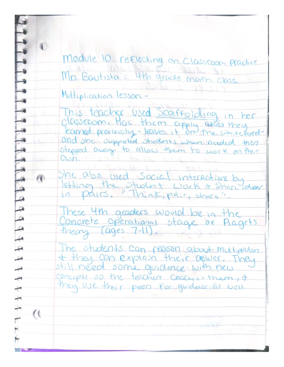 Module 10: Reflecting on Classroom Practices in 4th Grade Math - Studocu