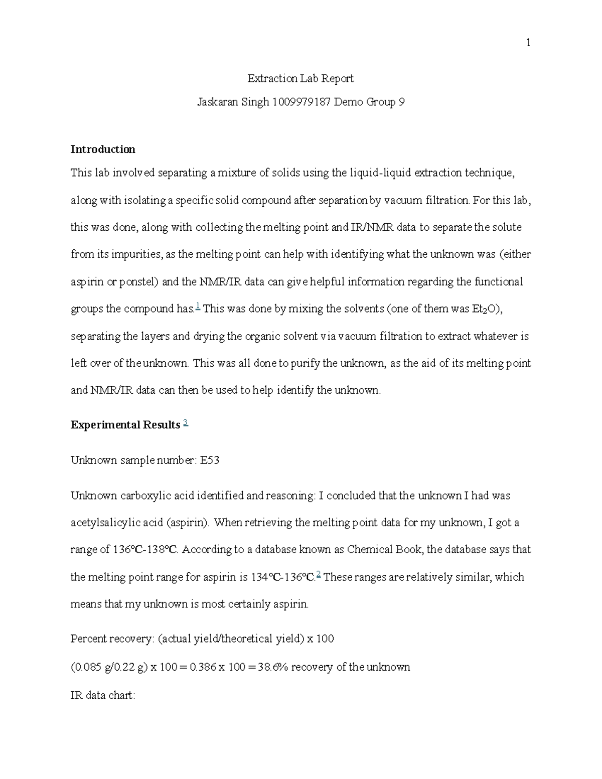 CHM136 Lab 3 Report - Liquid-Liquid Extraction of Aspirin - Studocu