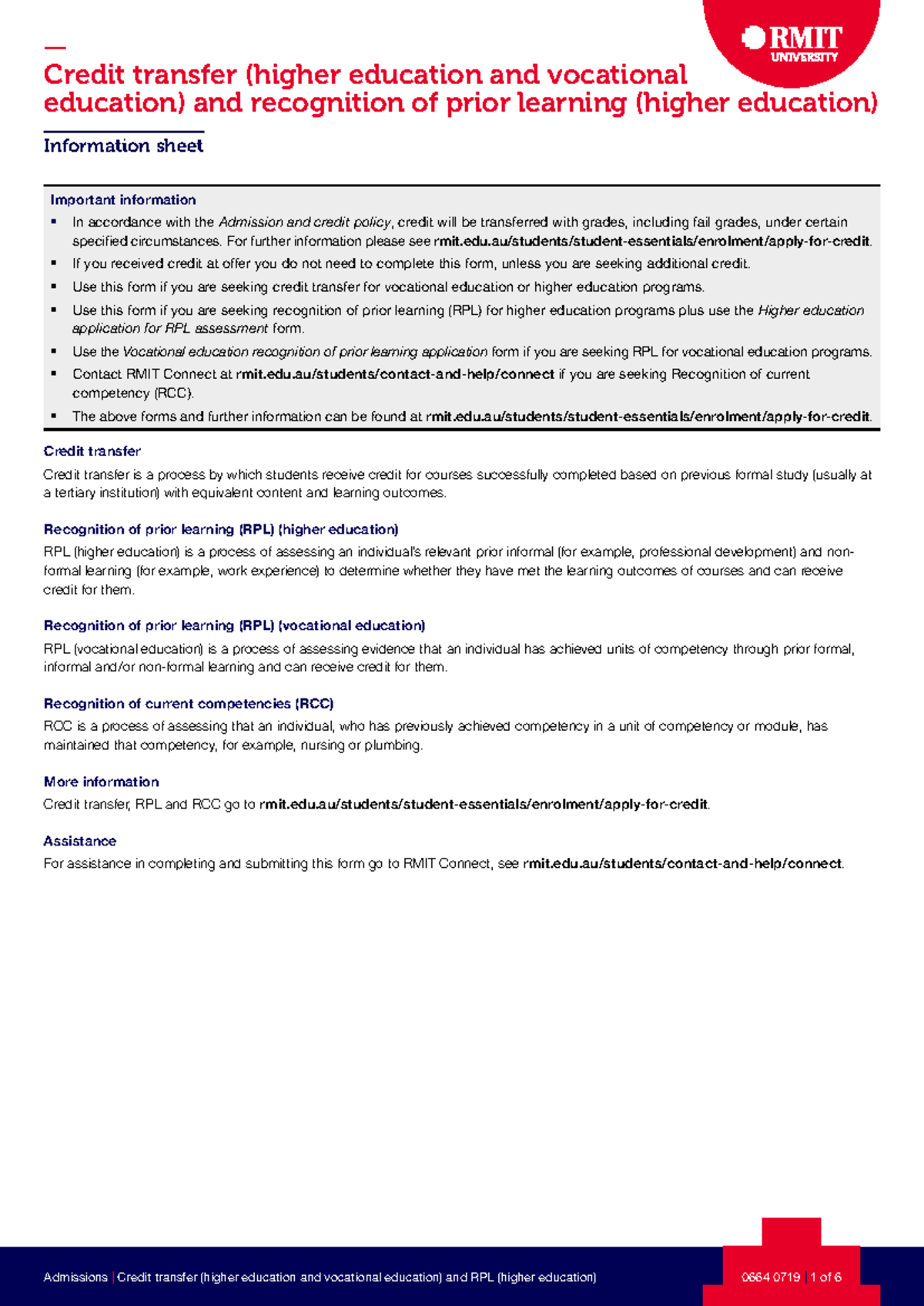 Credit transfer application form rpl he - — Credit transfer (higher ...