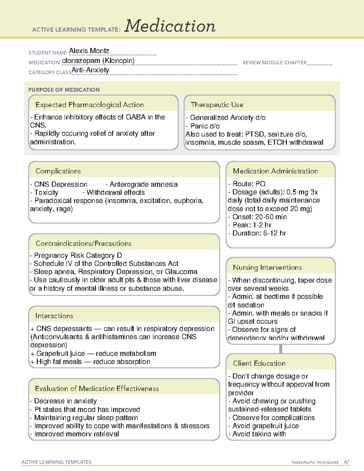 Clonazepam (Klonopin) - ACTIVE LEARNING TEMPLATES THERAPEUTIC PROCEDURE ...