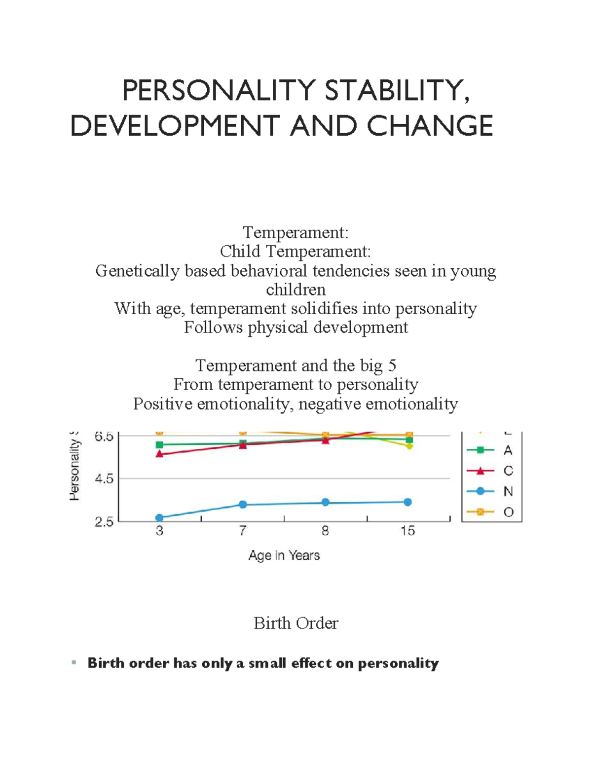 PSY 101: Personality Stability, Development & Change Overview - Studocu