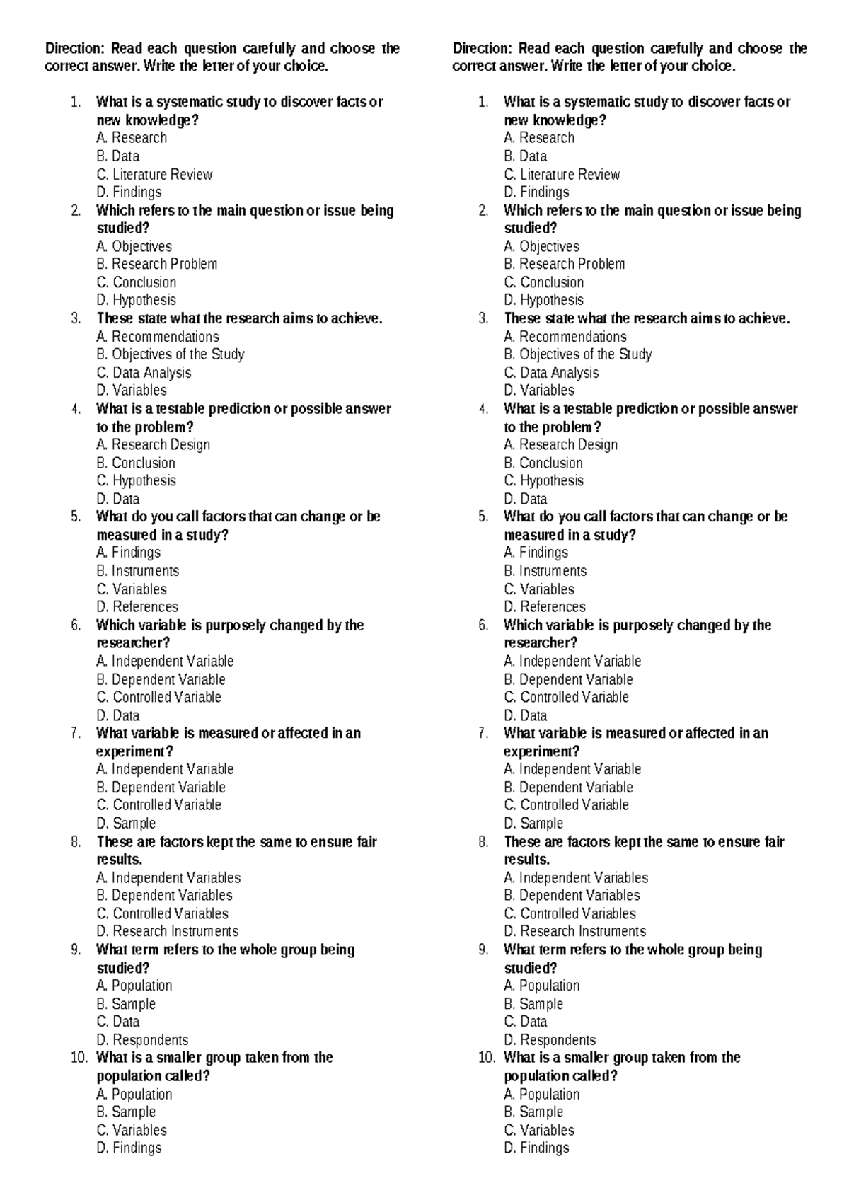 Research Activity 2: Key Terms and Concepts in Research - Studocu