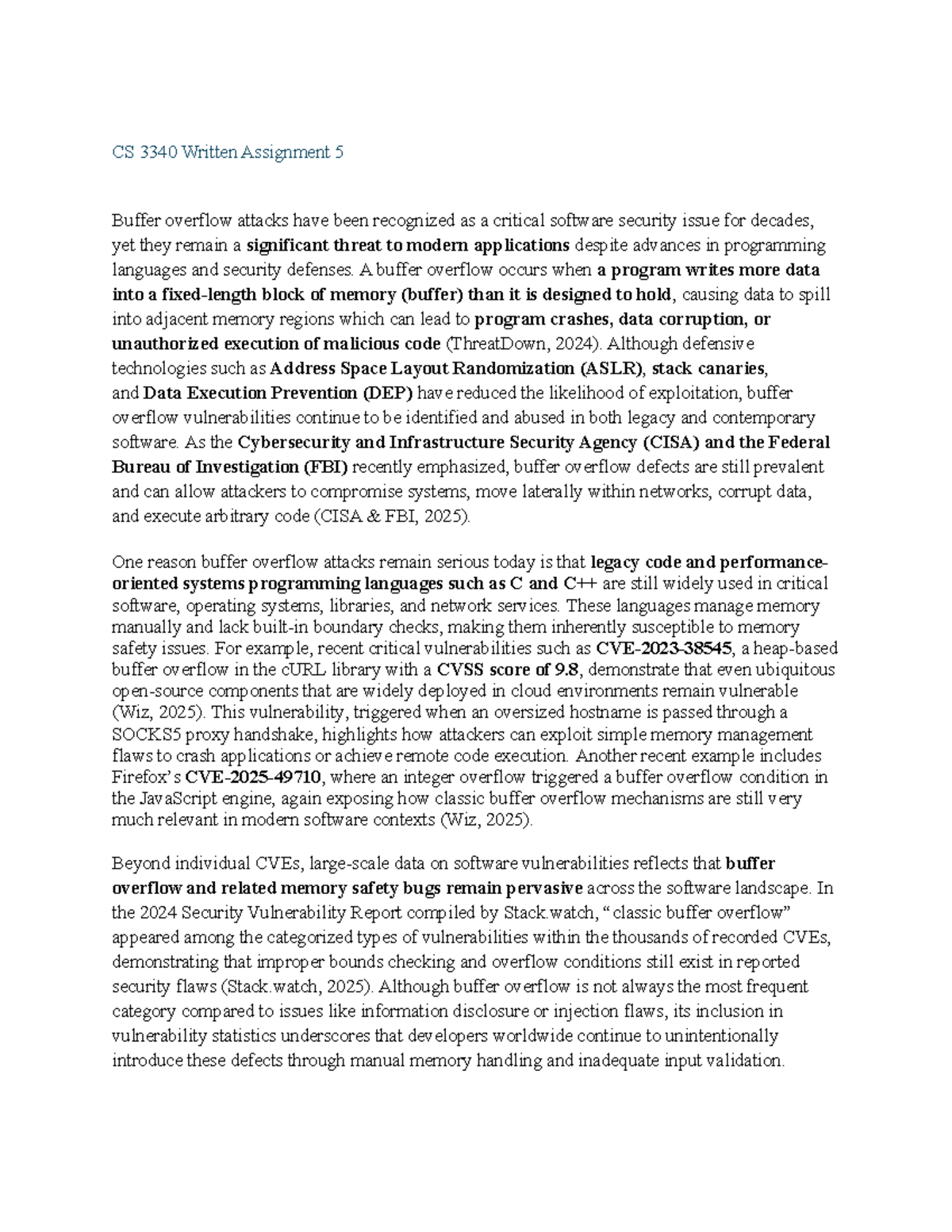 CS 3340 Written Assignment 5: Analyzing Buffer Overflow Attacks - Studocu