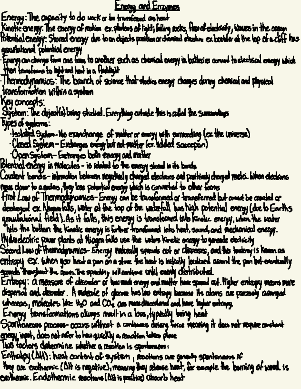 Energy and Enzymes: Key Concepts and Thermodynamics Notes - Studocu