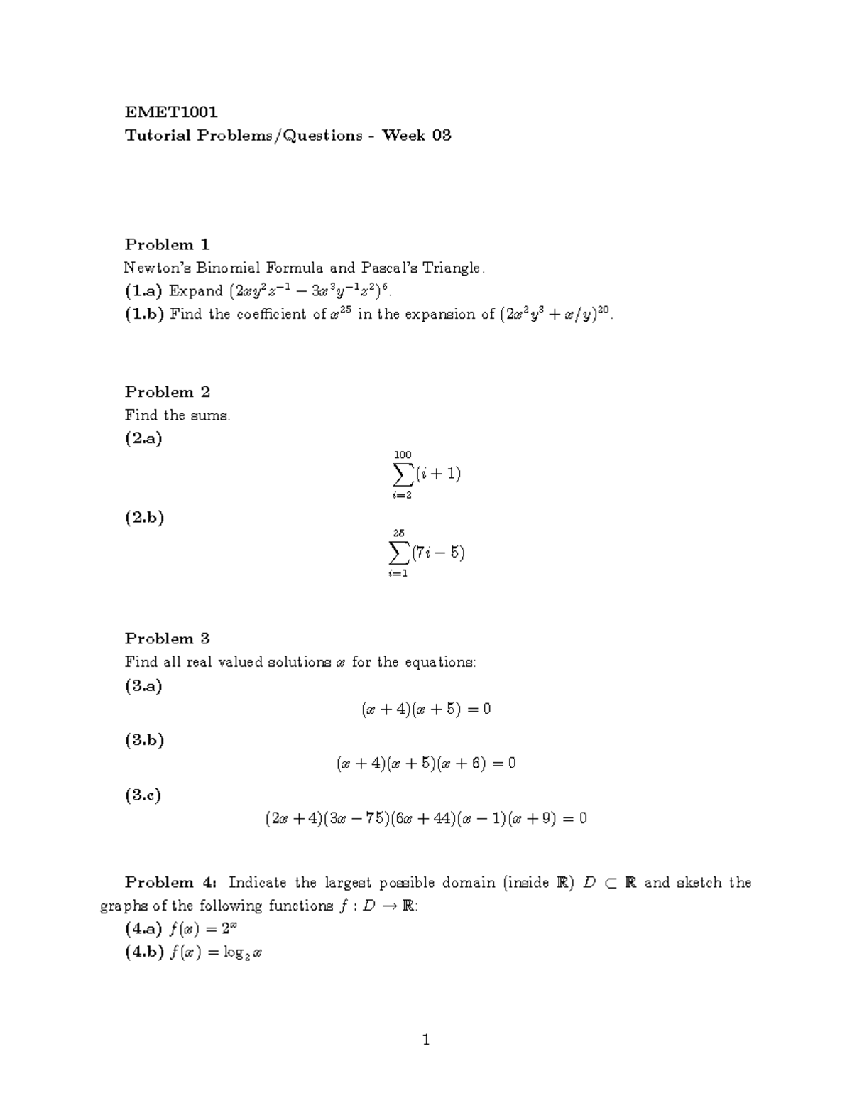 EMET1001 Tutorial Week 03: Binomial Formula & Problem Solving - Studocu