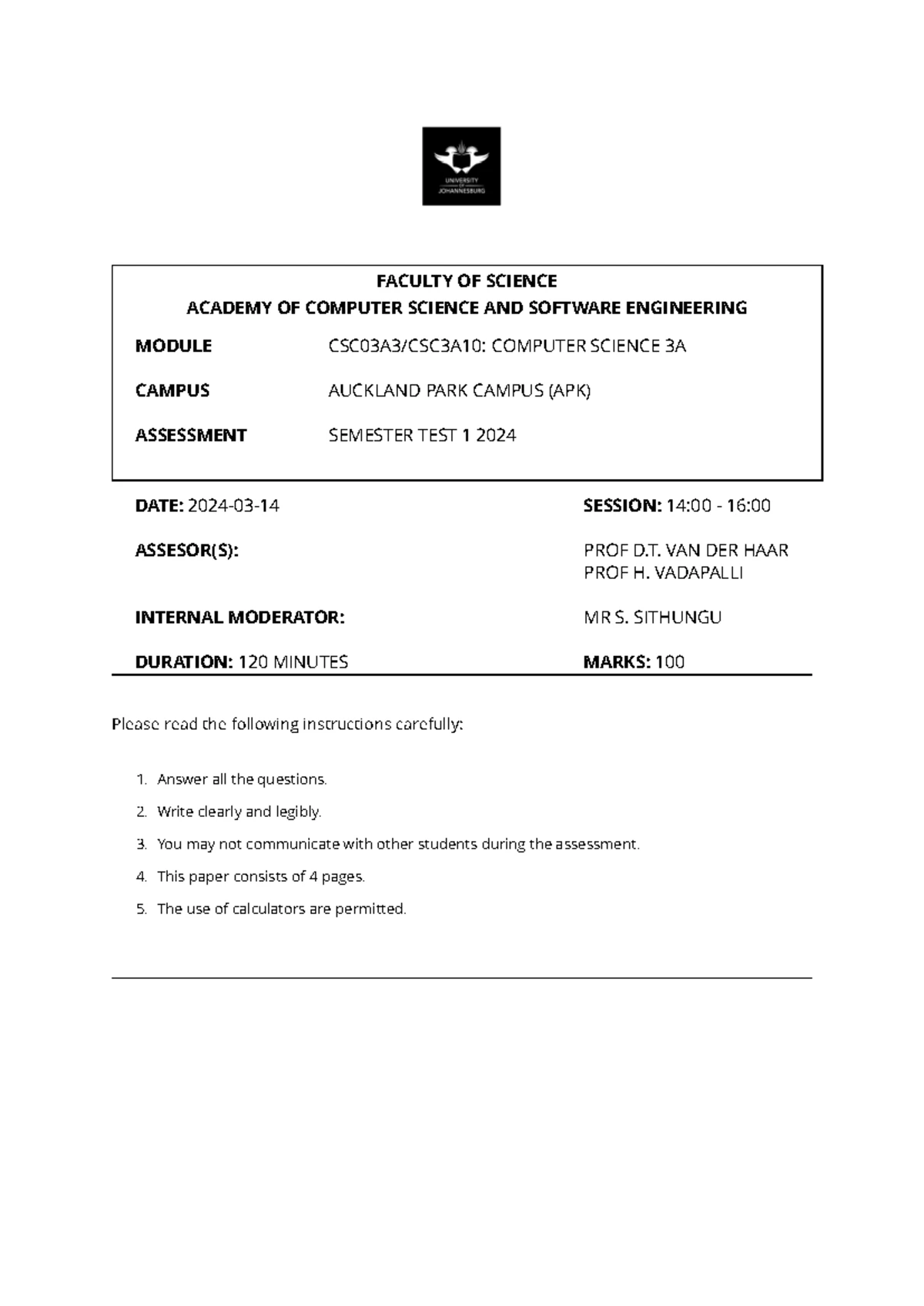 Computer Science 3A 2021 Exam Memo - ACSSE CSC03A3 Final Exam Insights ...