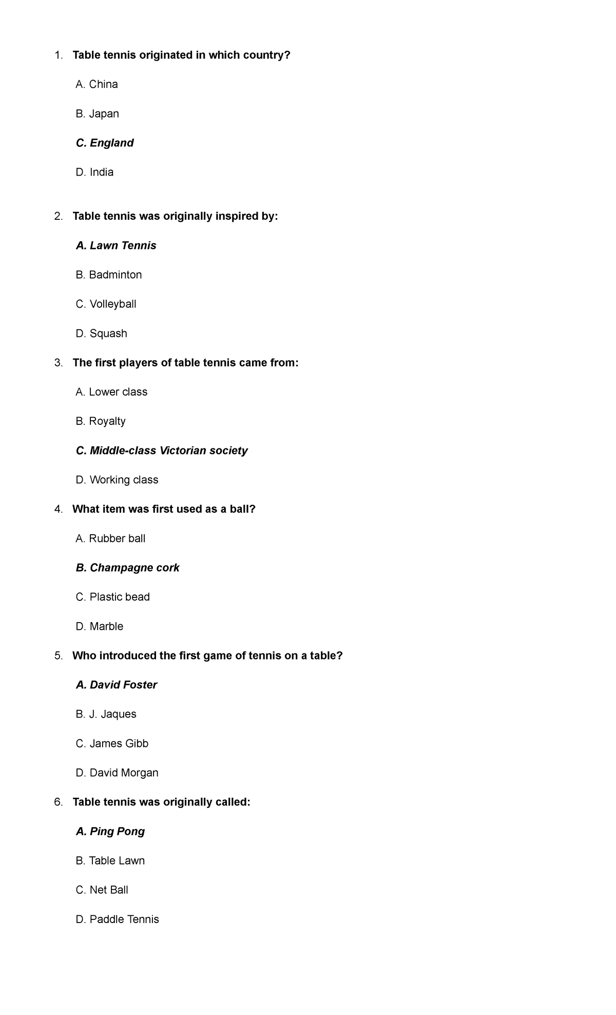 PE - Table Tennis and Badminton Quiz Notes - Studocu