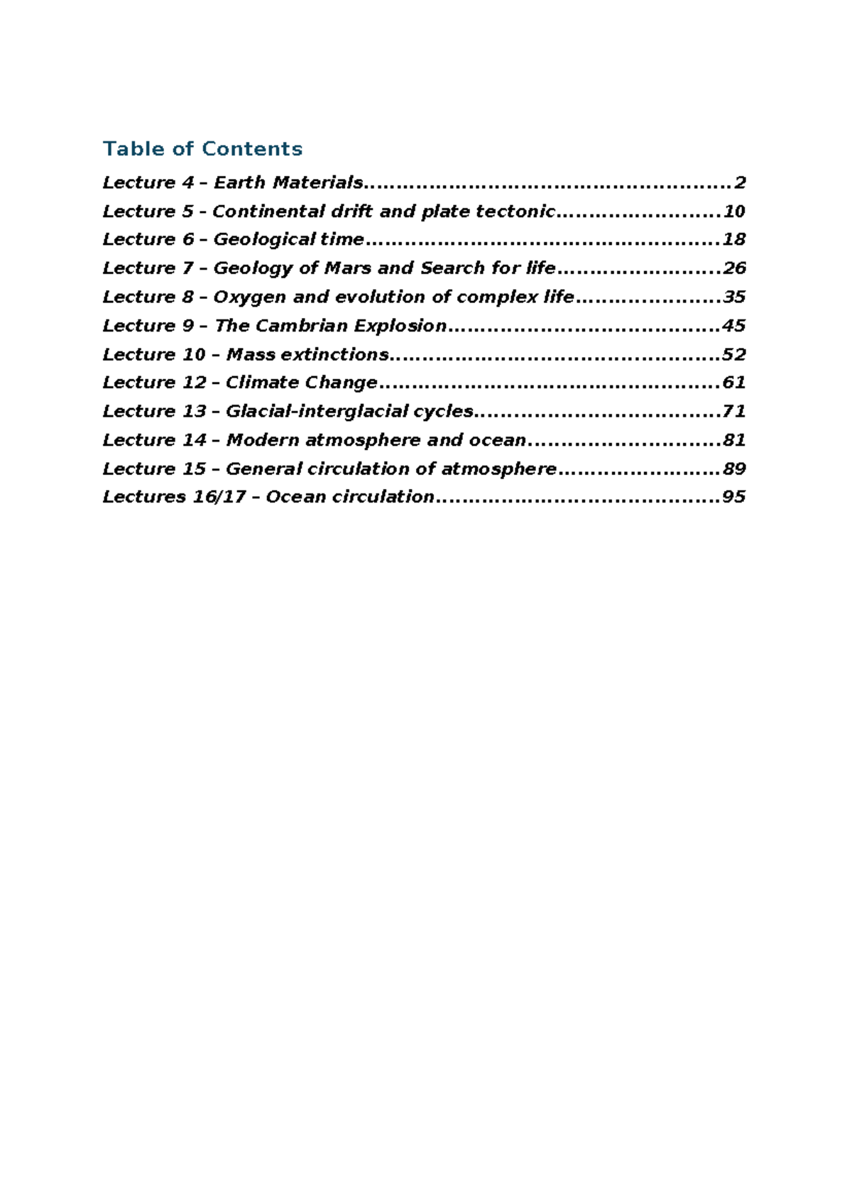 EVSC Lecture Notes: Earth Materials, Plate Tectonics & Geological ...