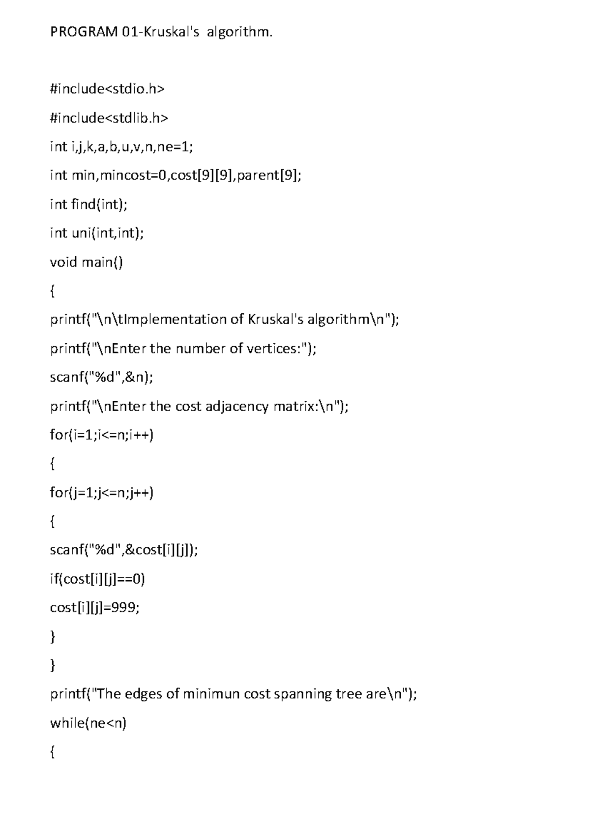 Ada - Lecture Notes on Algorithms and Minimum Cost Spanning Trees - Studocu