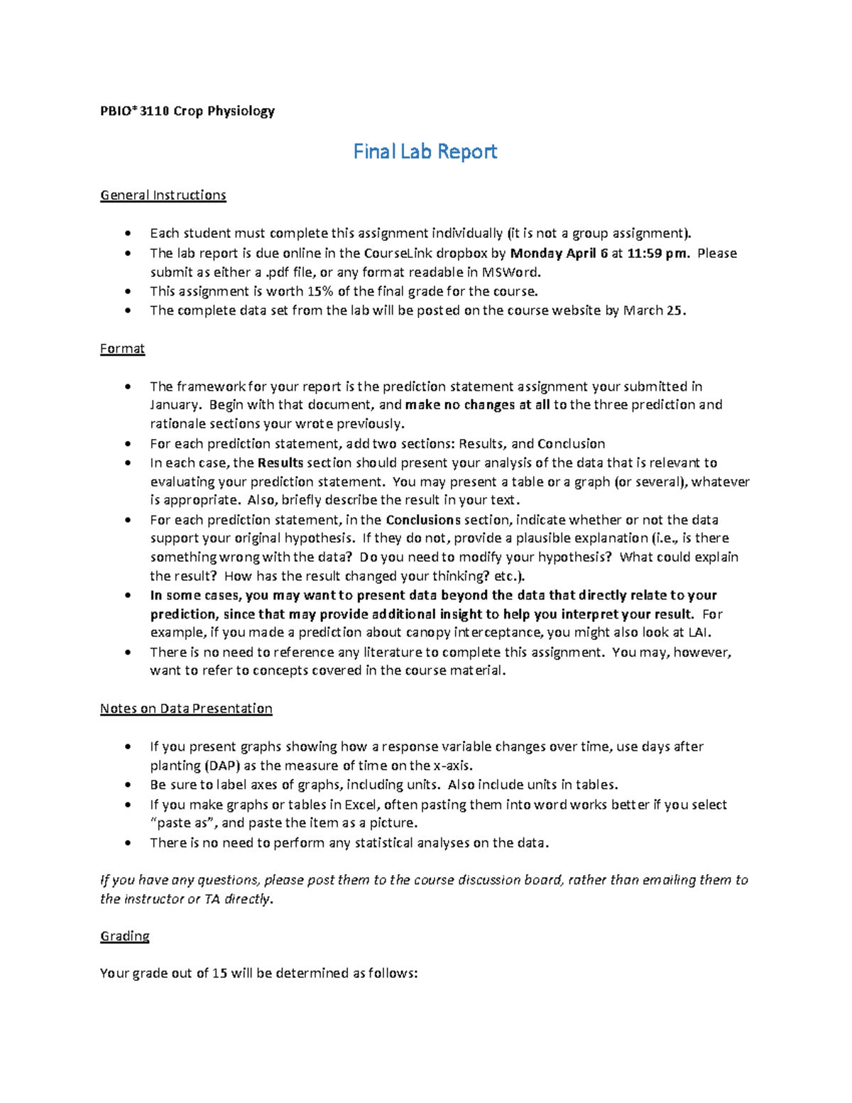 Crop Physiology (CROP 101) Final Lab Report Guidelines - Studocu