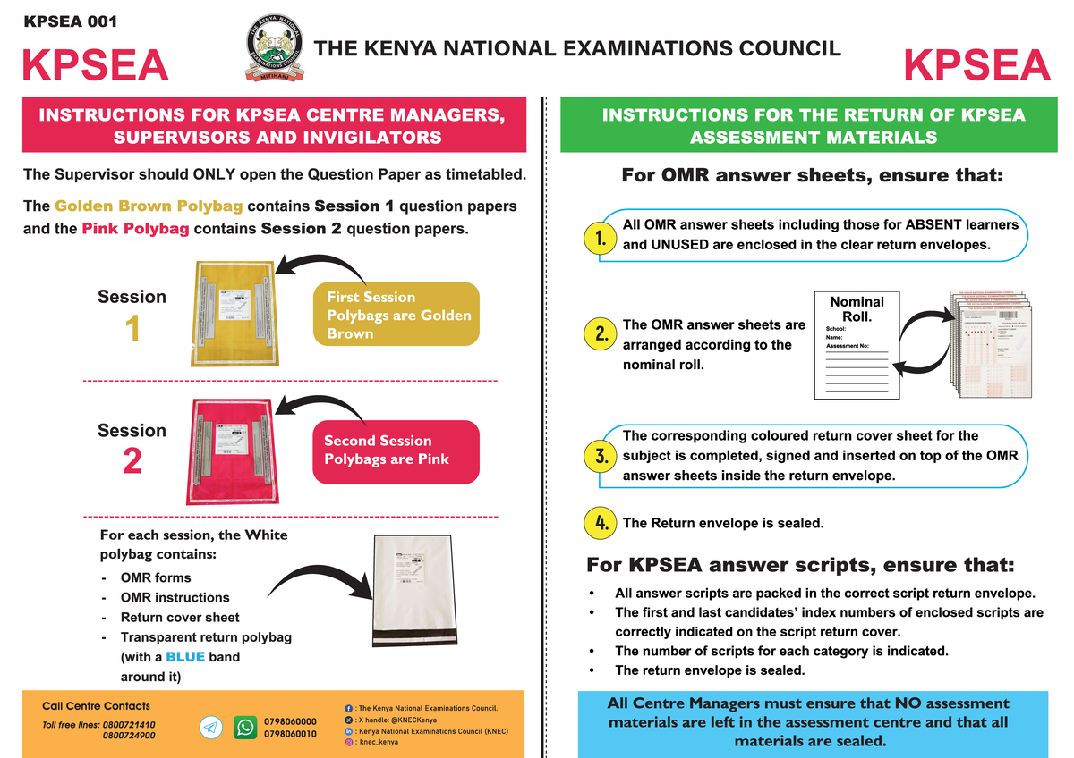 KPSEA 001: Instructions for Centre Managers on Assessment Materials ...