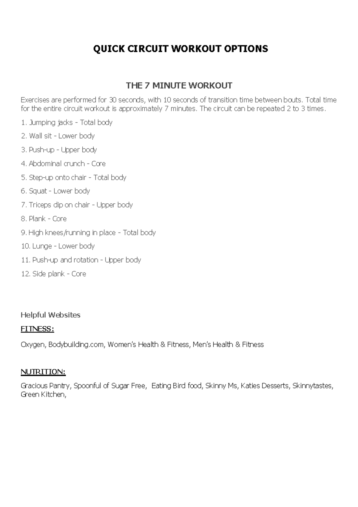 Example of Circuit Training - QUICK CIRCUIT WORKOUT OPTIONS THE 7 ...