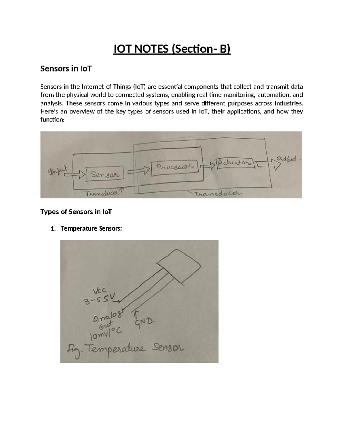 IOT NOTES B) Overview of Sensors and Actuators in IoT - Studocu