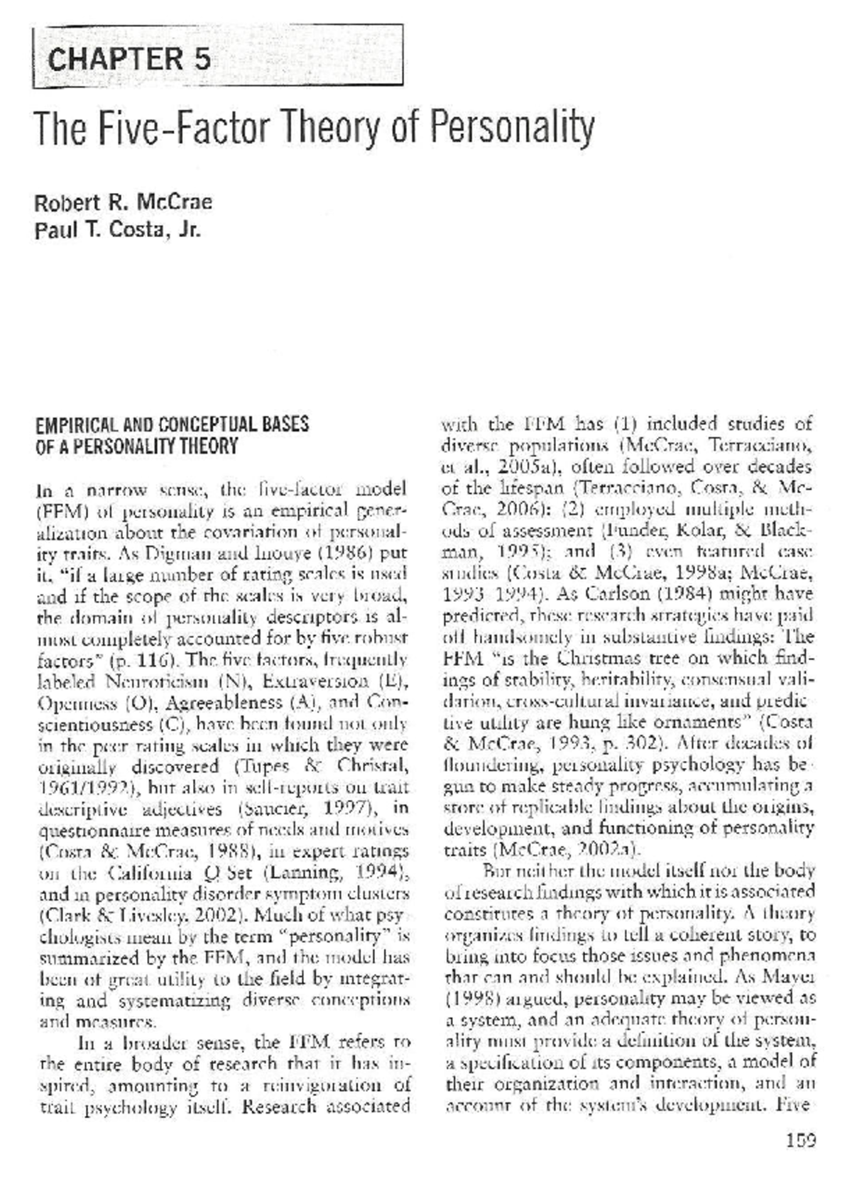 CHAPTER 5: The Theory of Personality in the Five Factor Model (FFM ...