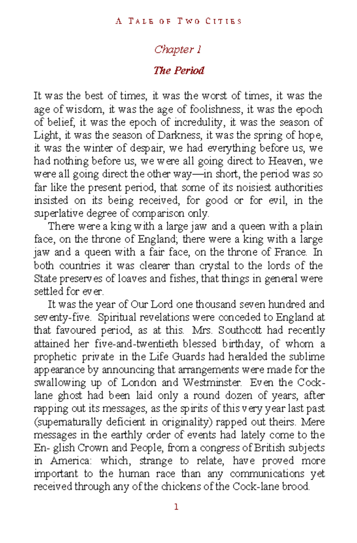A TALE OF TWO CITIES (Ch. 1-2) Summary & Analysis - Studocu