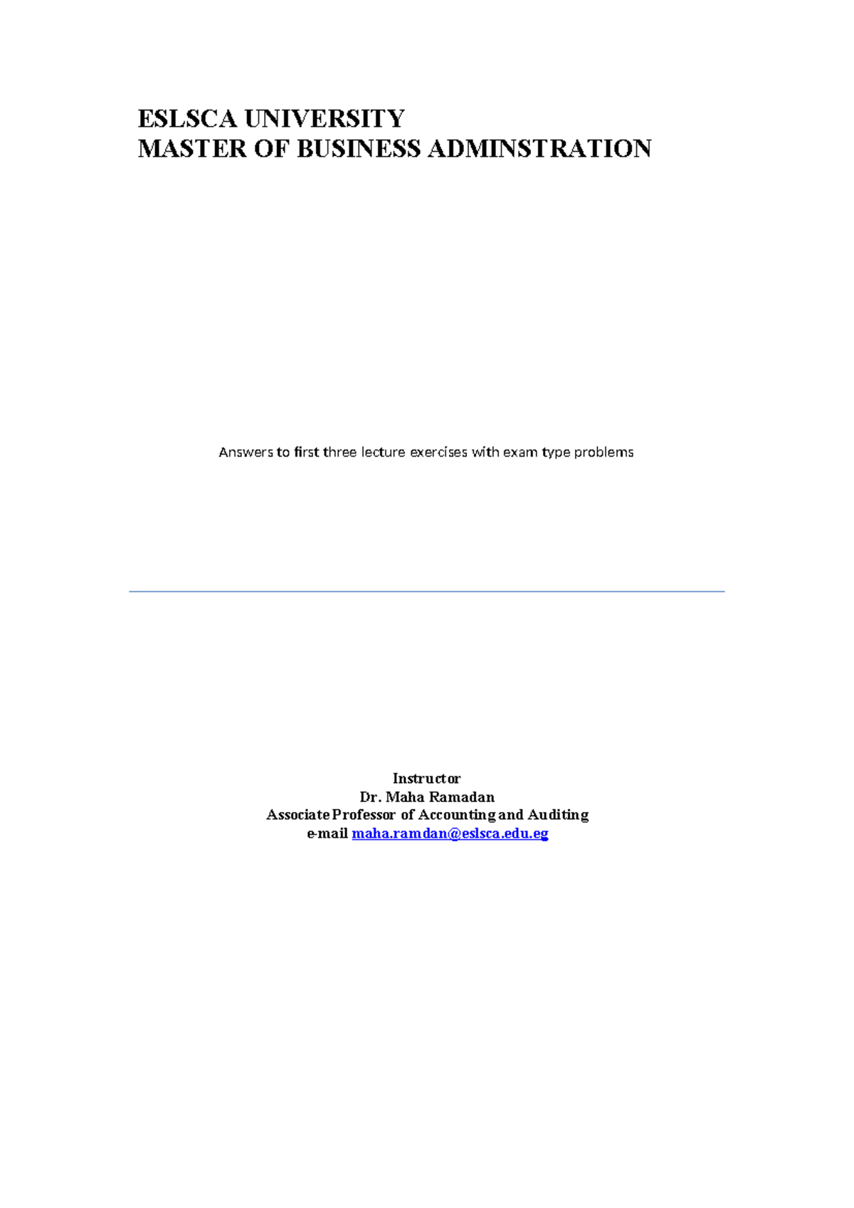 ESLSCA MBA Lecture 1 & 2 Answers: Exercises & Exam Problems - Studocu