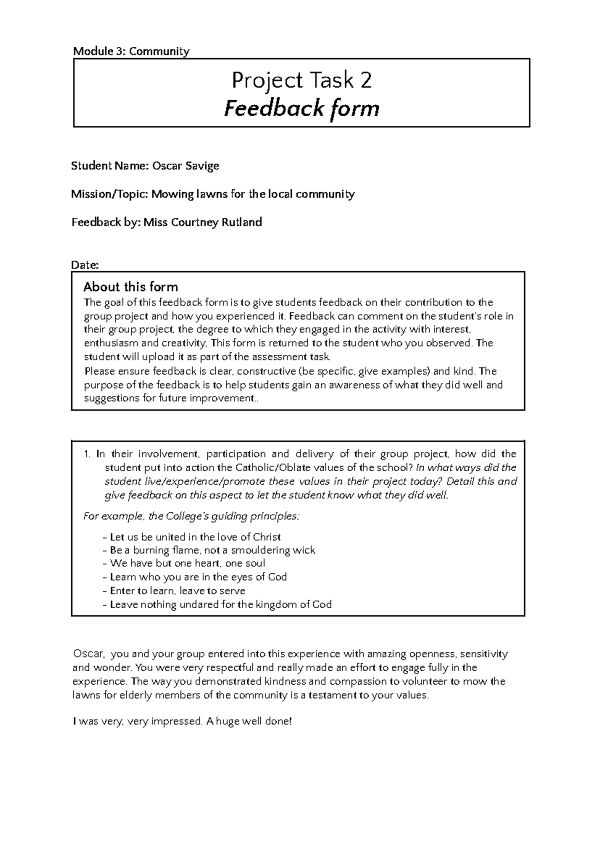 Oscar Savige - M3 Community Project Task 2 Feedback Form - Studocu
