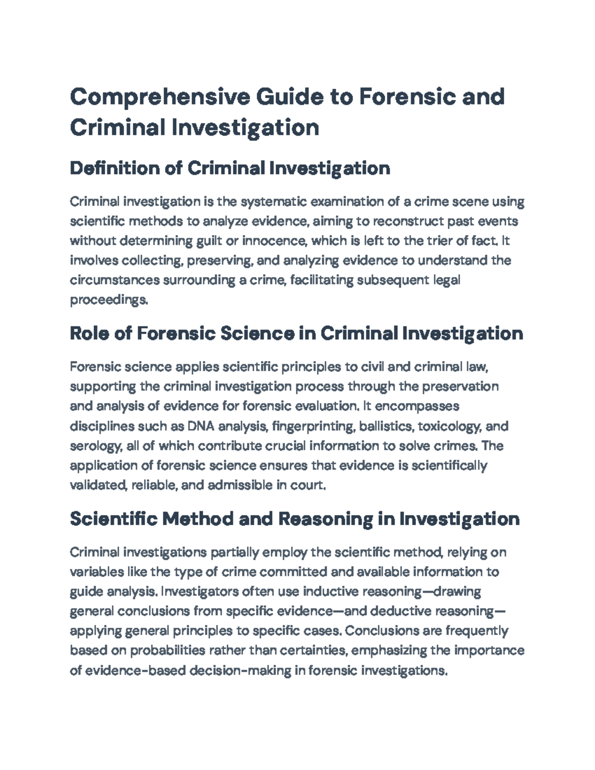 Comprehensive Guide to Forensic and Criminal Investigations (CRIM 101 ...