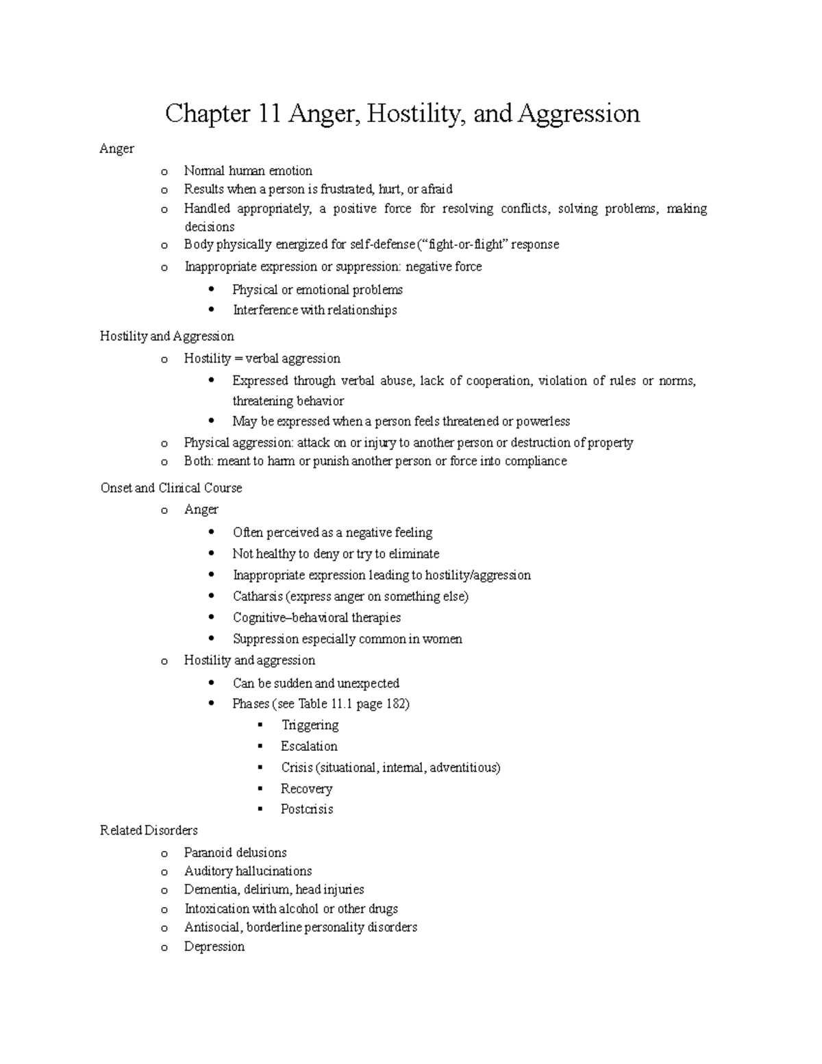 Chapter 11: Understanding Anger, Hostility, and Aggression in Nursing - Chapter 11 Anger ...