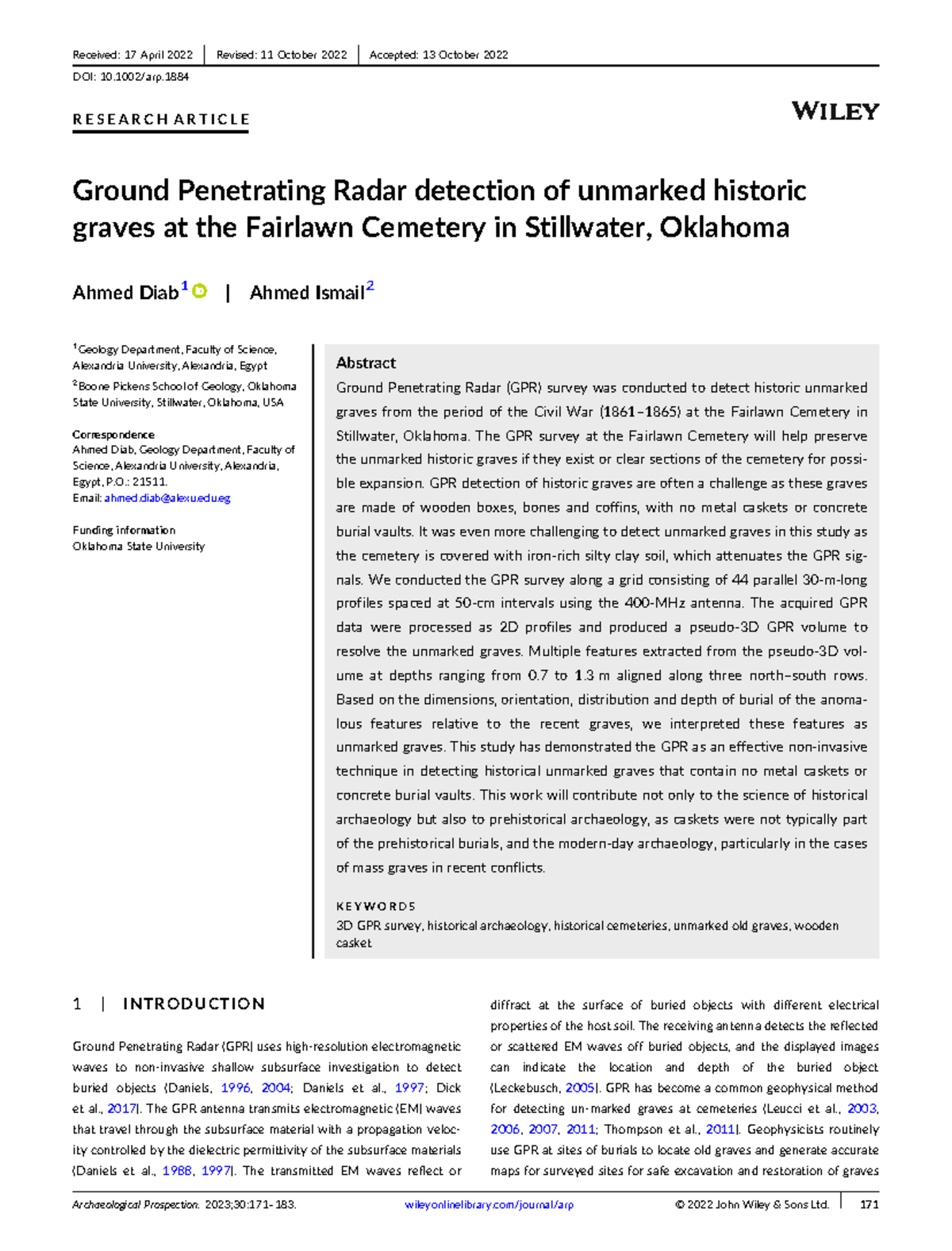 Ground Penetrating Radar Study of Unmarked Graves at Fairlawn Cemetery ...
