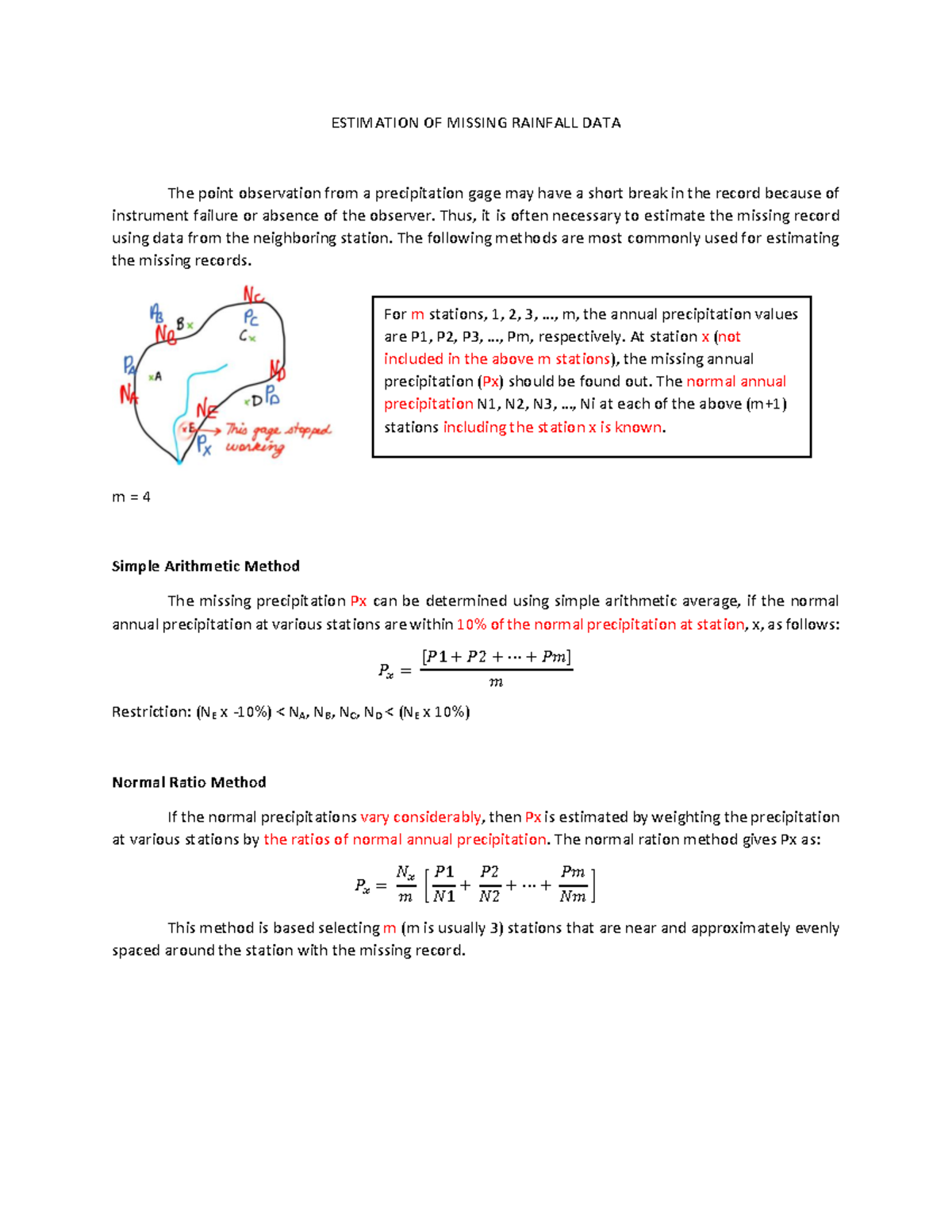 Estimating Missing Rainfall Data: Methods and Sample Problems - Studocu