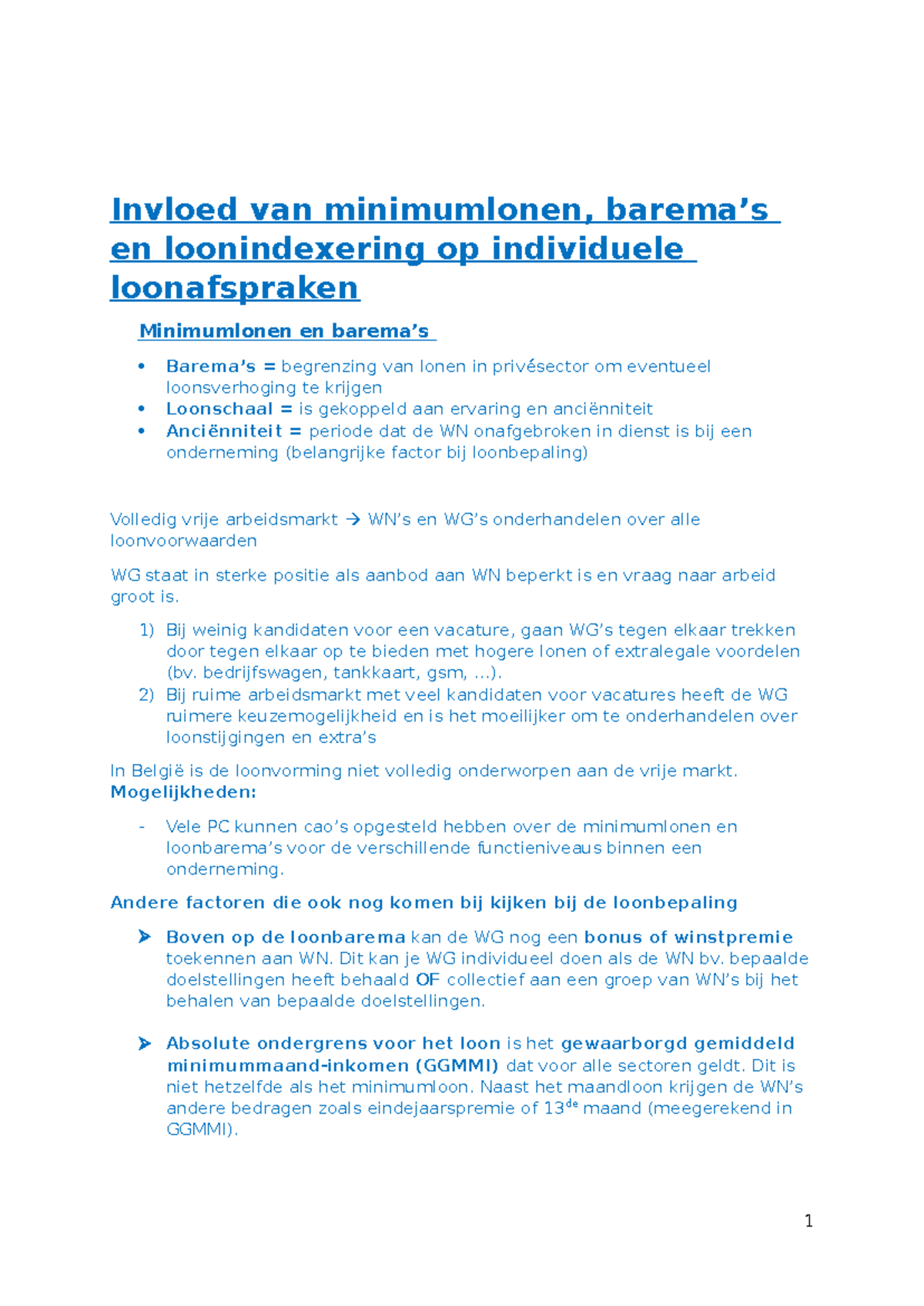 Invloed van Minimumlonen en Loonindexering op Loonafspraken SMV - Studocu
