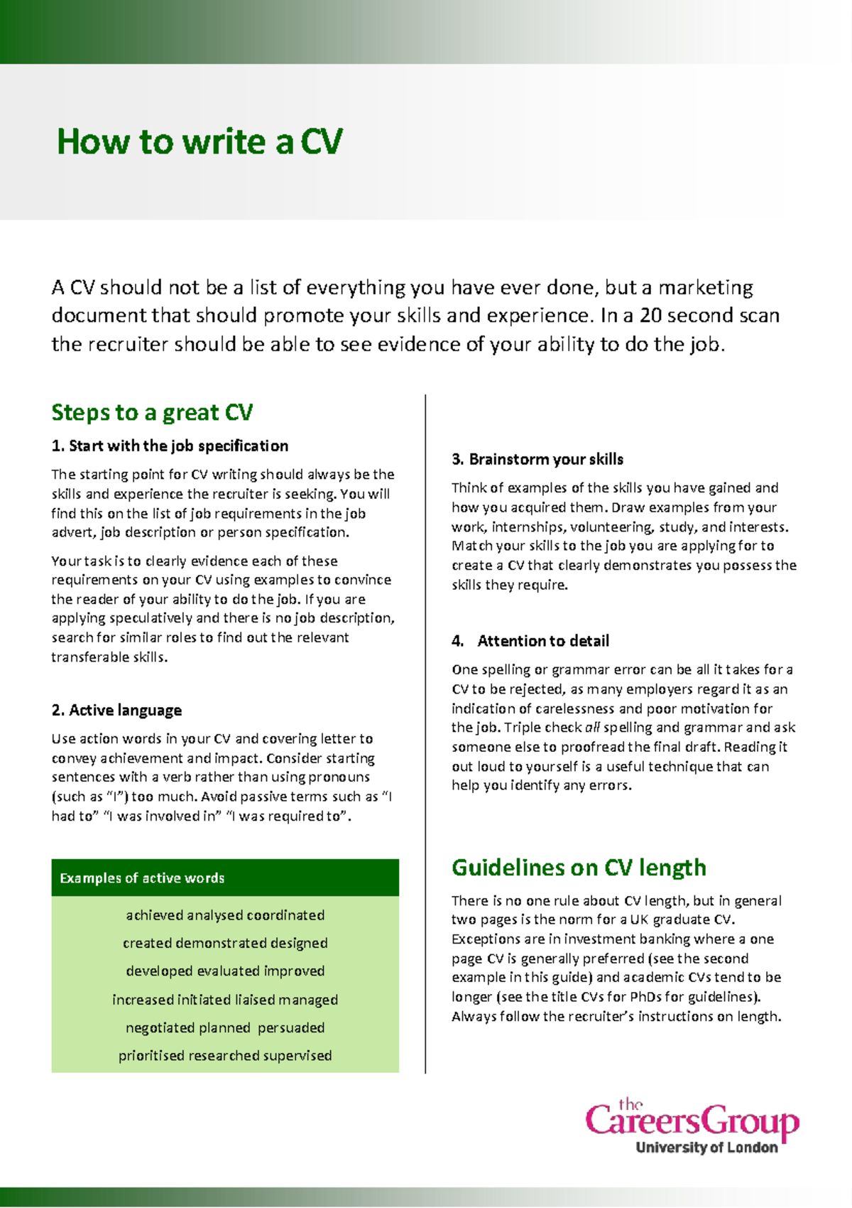 19-20 Guide to CV Writing for Job Applications - hrthtrhtr - Studocu