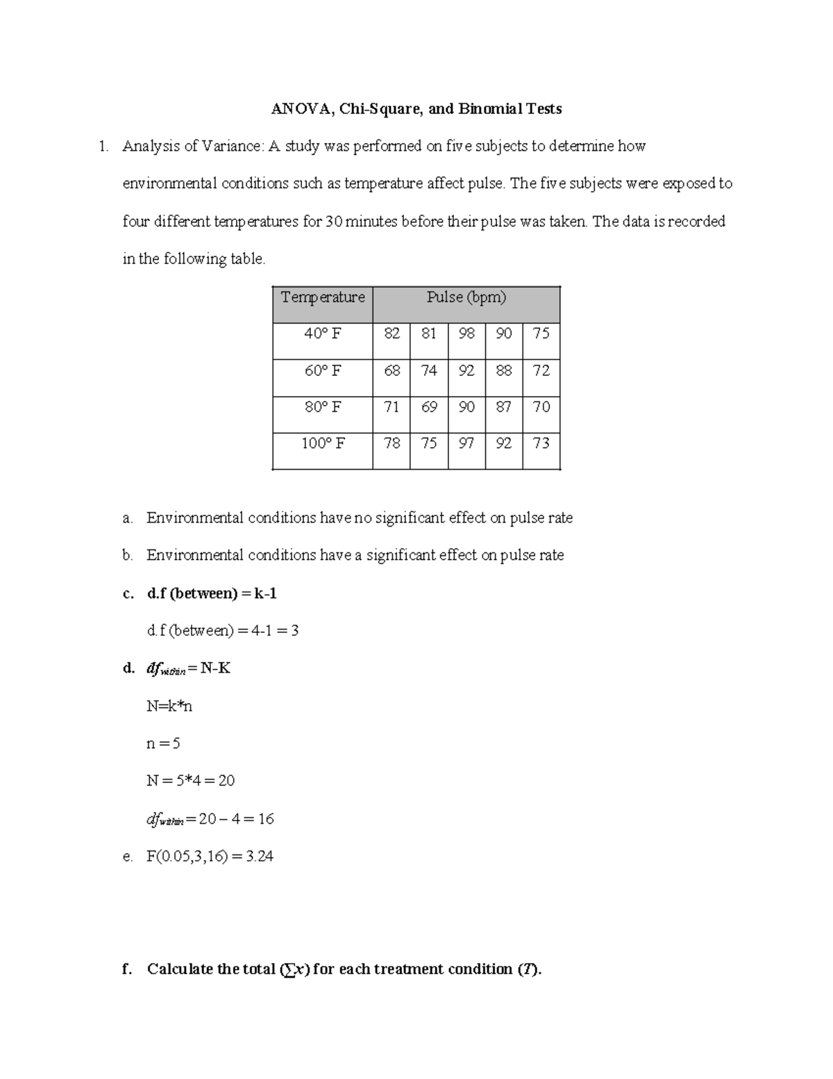 ANOVA, Chi-Square & Binomial Tests: Statistical Analysis Study - Studocu