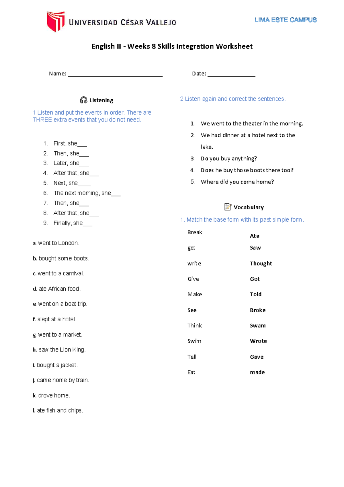 English II Worksheet 8 - Skills Integration Listening Activities - Studocu