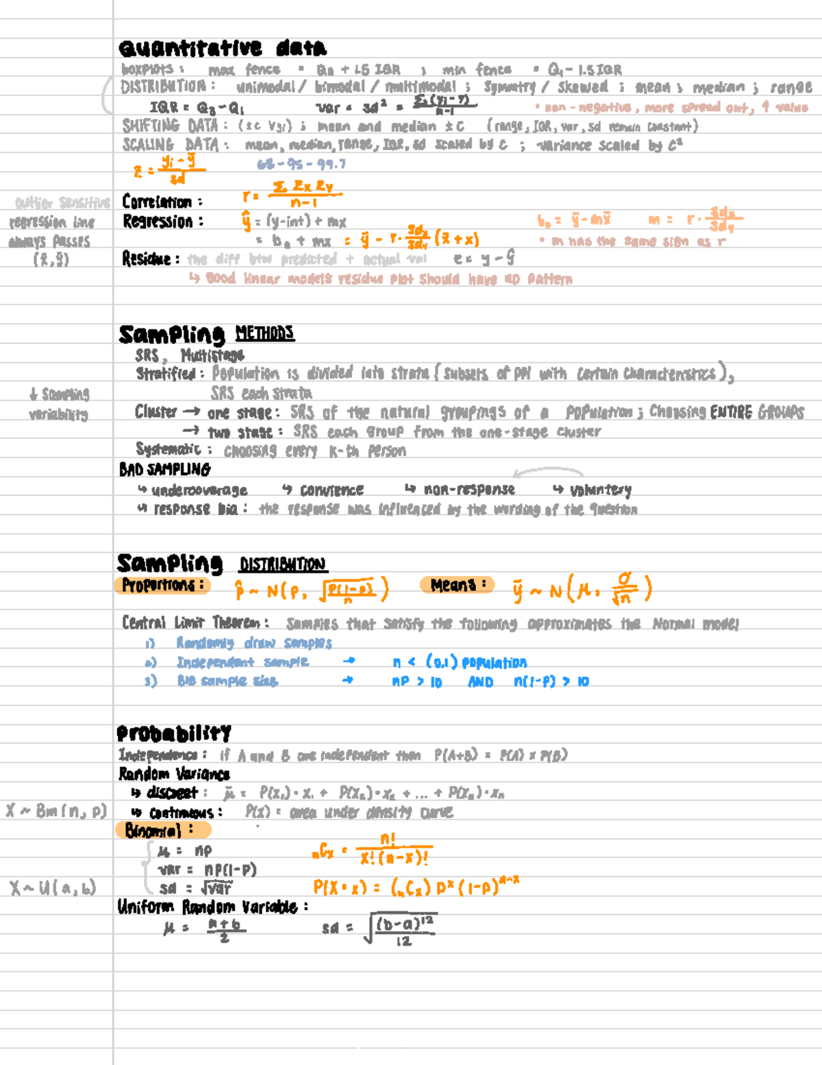Stat200: Quantitative Data Concepts Cheat Sheet Guide - Studocu
