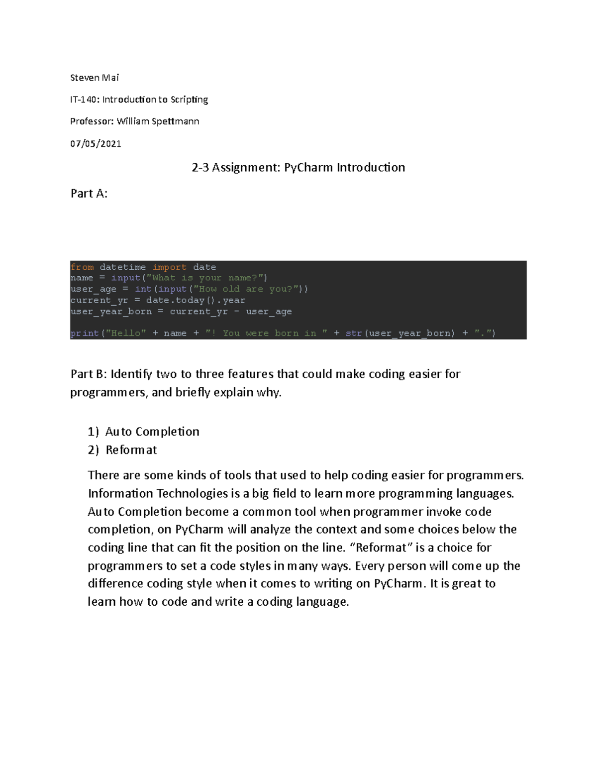 IT 140 Assignment: Intro to Scripting and Coding Tools - Studocu
