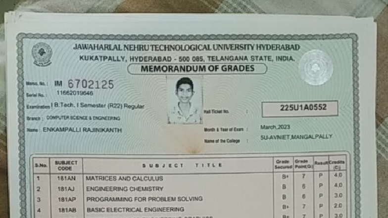 B.Tech Grade Memorandum - R22 Semester Results for ENKAMPALLI ...