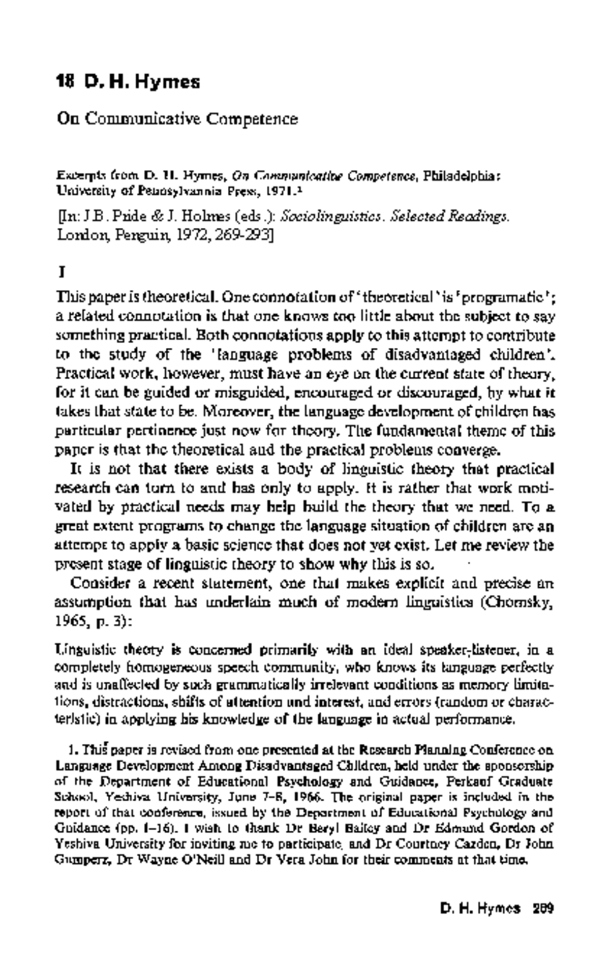 18 D. H. Hymes: Theoretical Insights on Communicative Competence - Studocu