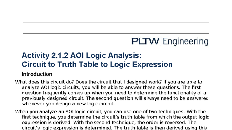 Activity 2.1.2 AOI Logic Analysis: Truth Table & Logic Expression - Studocu