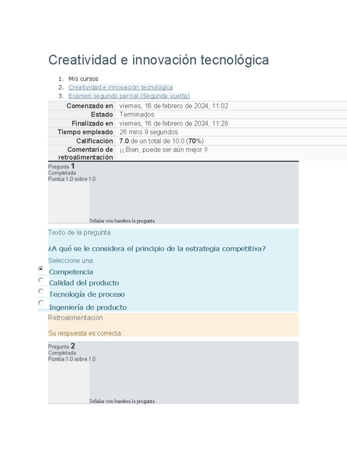 Creatividad e innovación tecnológica Examen segundo parcial segunda vuelta - Creatividad e - Studocu