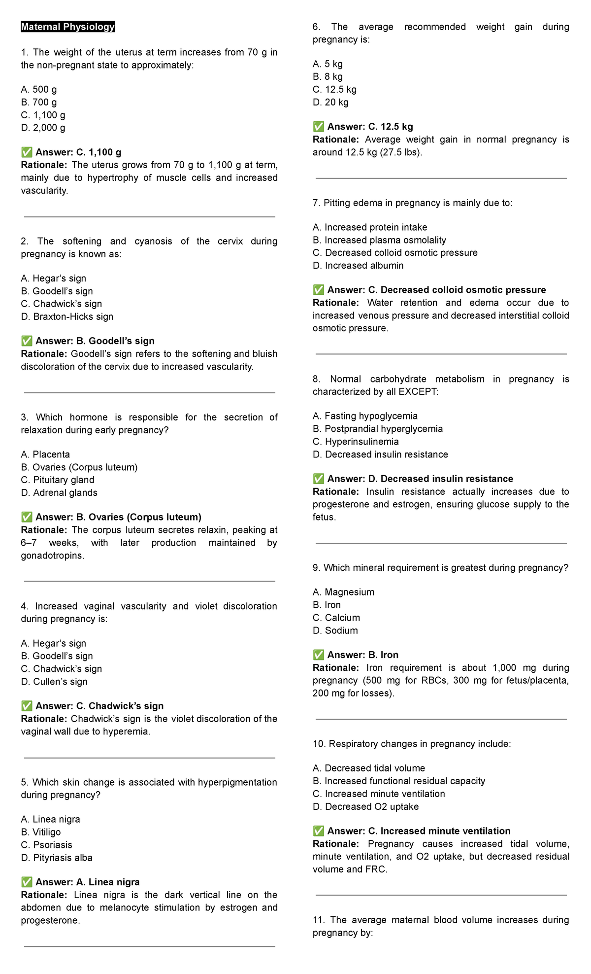 Maternal Physiology 1: Key Concepts and Exam Review (2nd-Samplex-OB ...