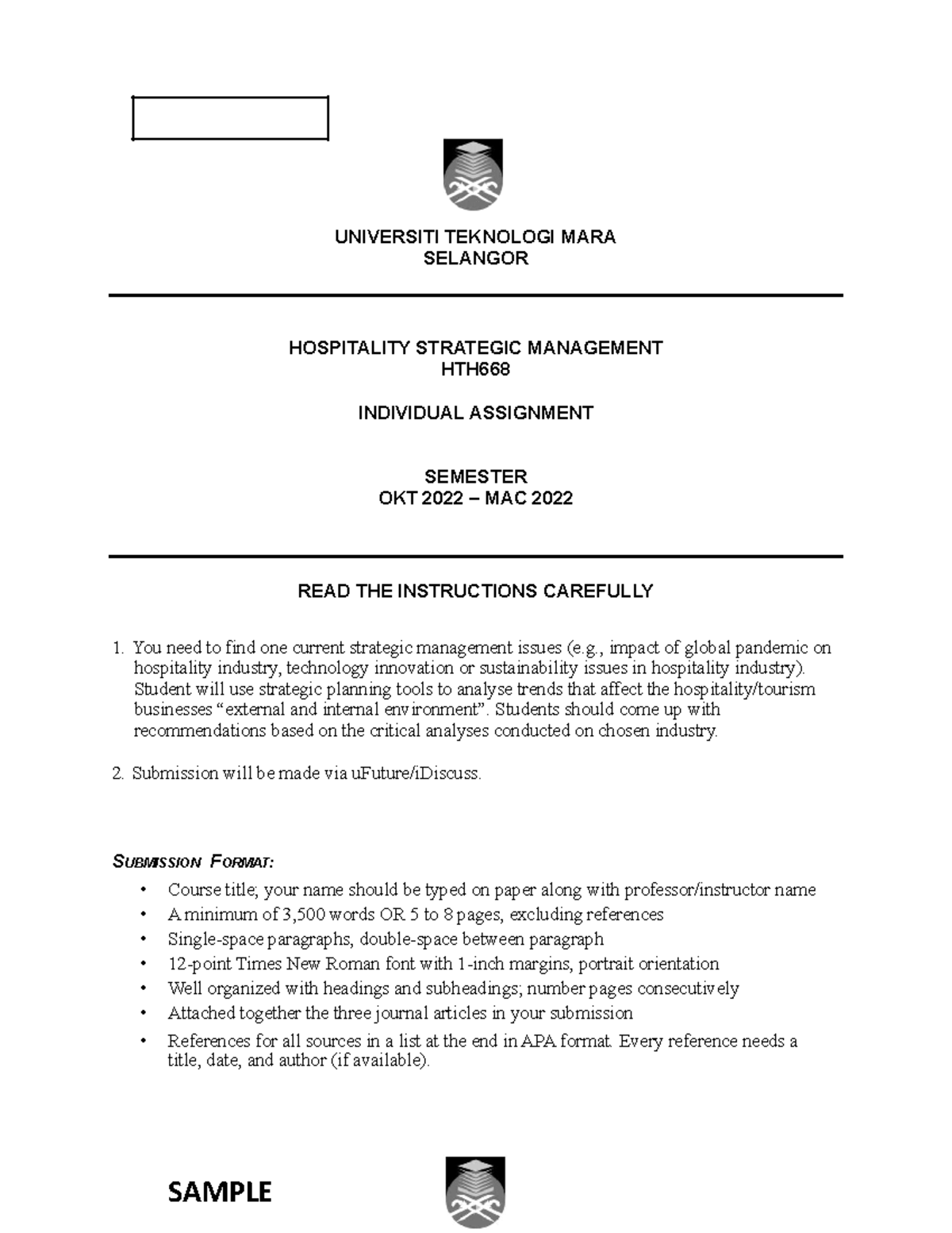 HTH668 Individual Assignment Okt 2022-Mac 2023 epjj - UNIVERSITI ...