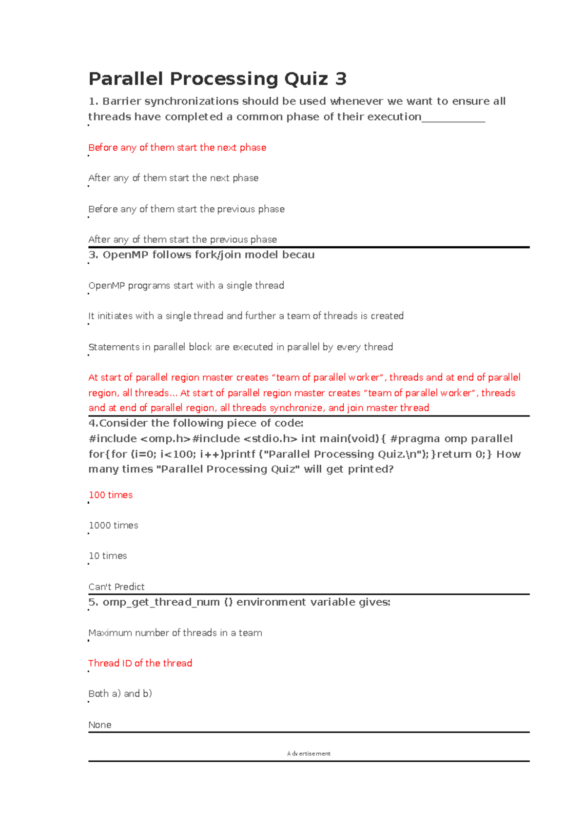 Cuda Quiz 3: Parallel Processing Concepts and OpenMP Basics - Studocu